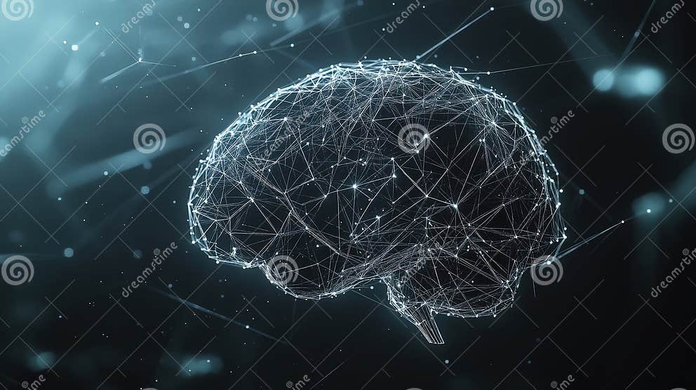 Polygonal Futuristic Mesh with Human Brain Model. Artificial ...