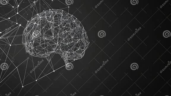 Polygonal Futuristic Mesh with Human Brain Model. Artificial ...