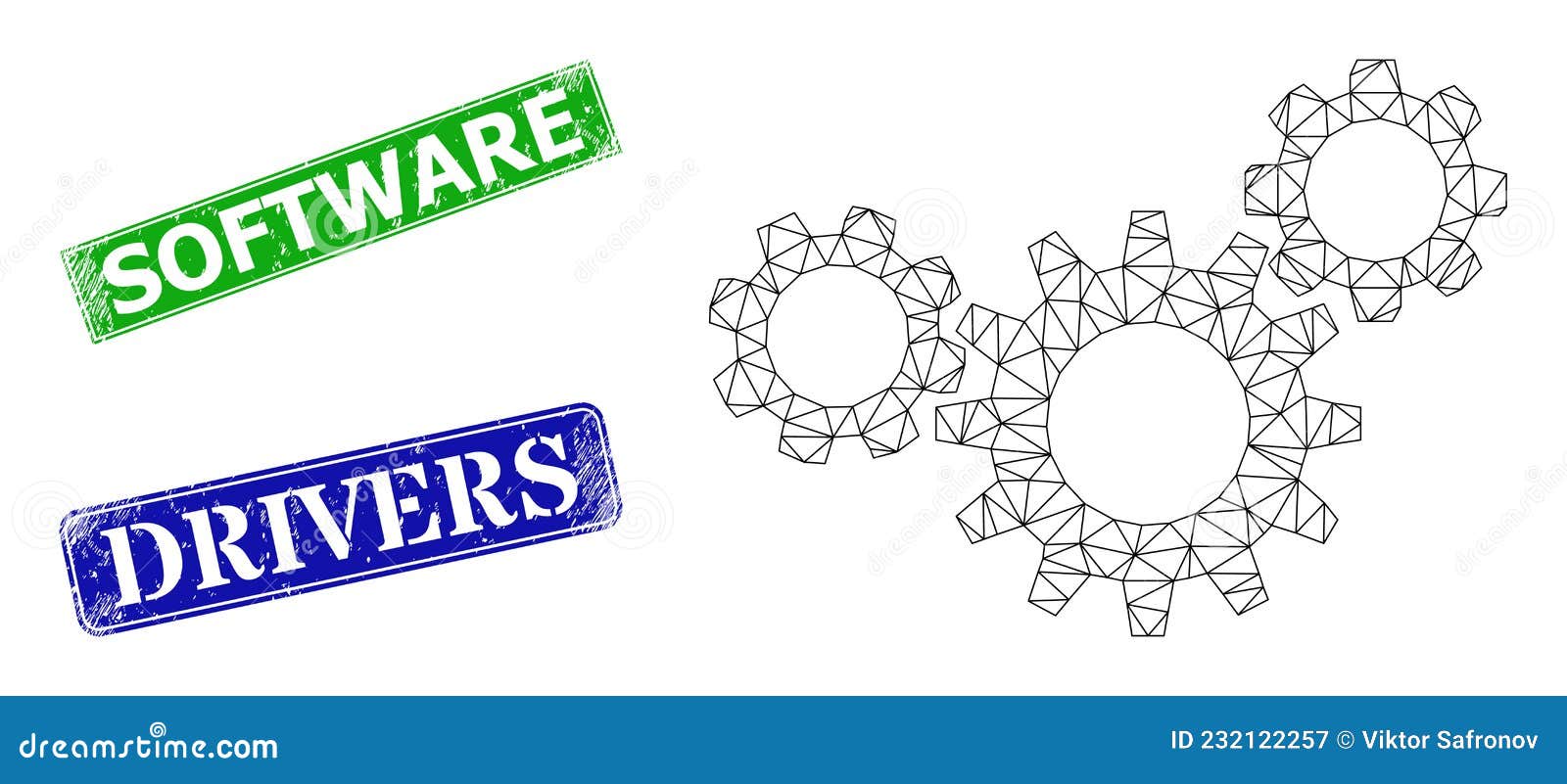 Rubber Software Stamp Seals and Triangular Mesh Gear Mechanism Icon ...