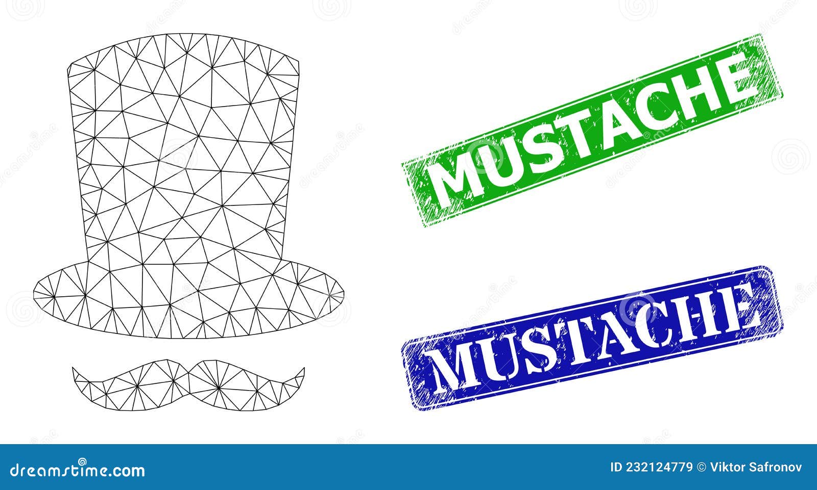 Scratched Mustache Imprints and Triangle Mesh Gentleman Mustache Icon ...