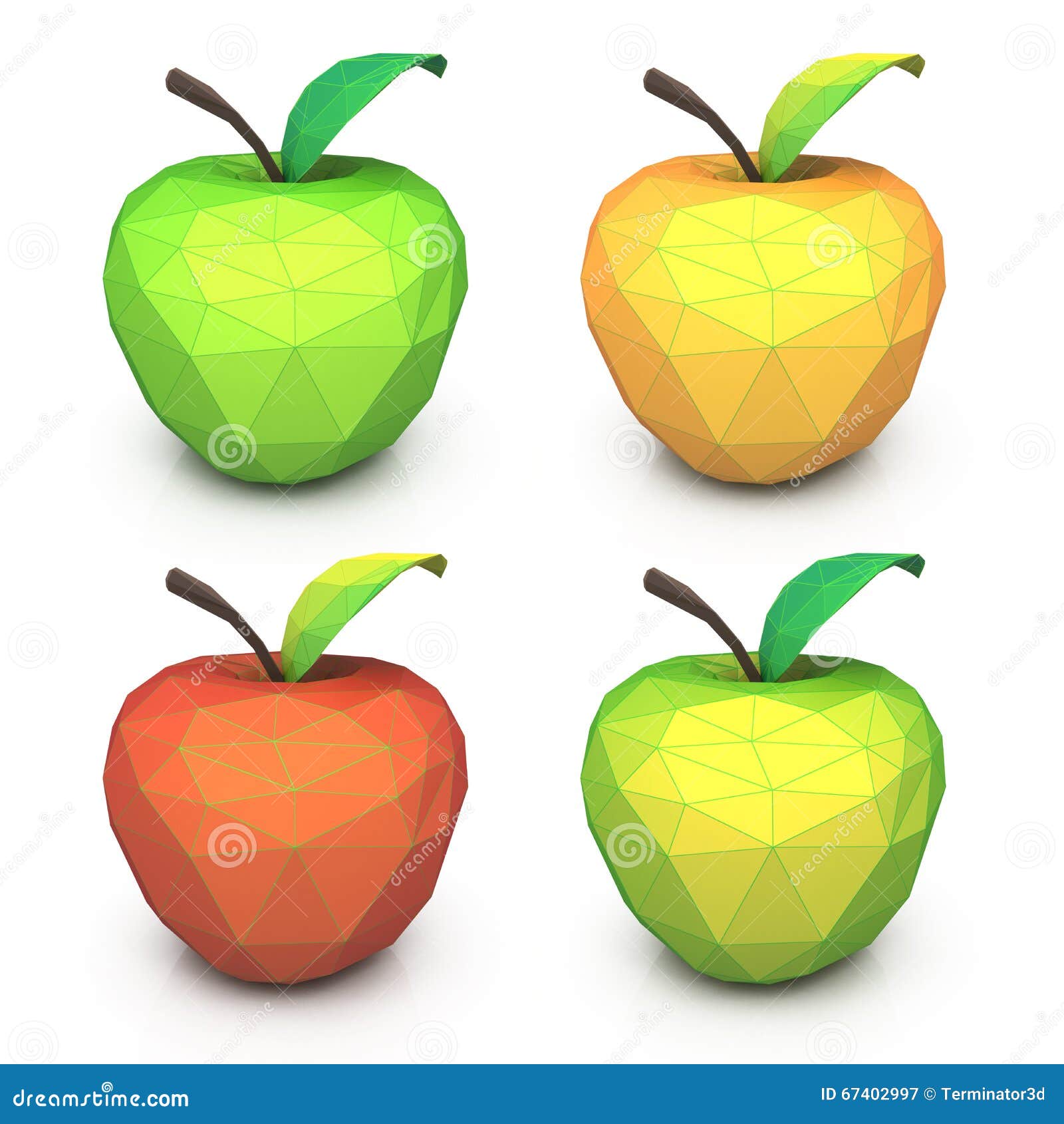 Polygonal Geometric Multicolored Apples. Fruit Set Low-poly Triangular ...
