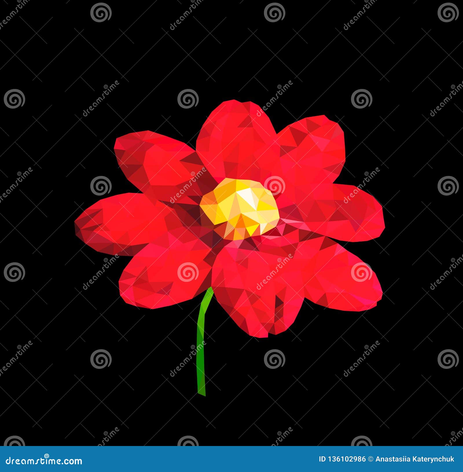 Polygonal Geometric Triangle Red Flower, Isolated Vector Illustration ...