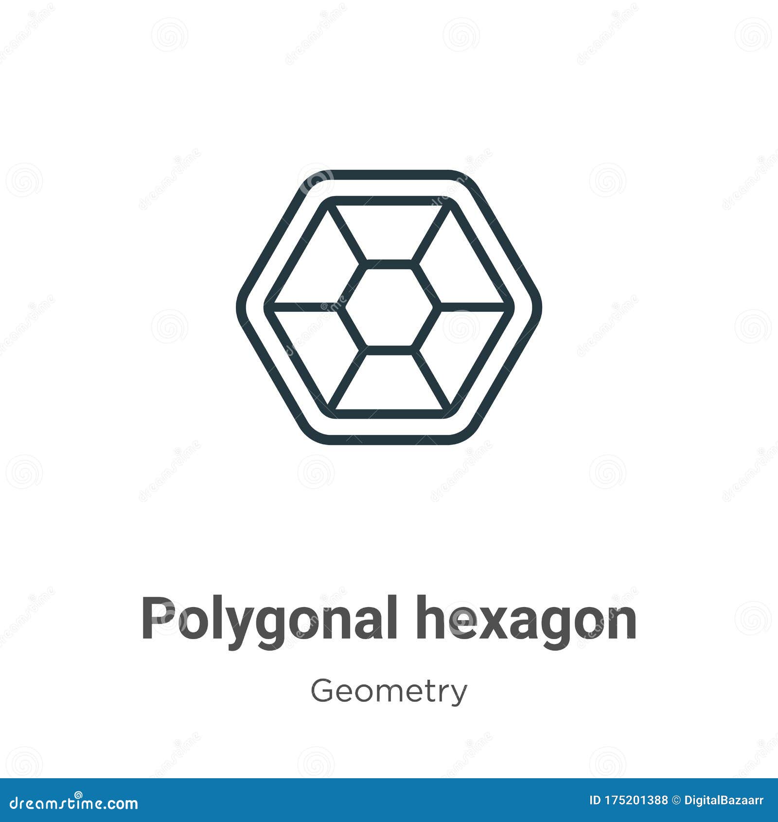 Polygonal Hexagon Outline Vector Icon. Thin Line Black Polygonal ...