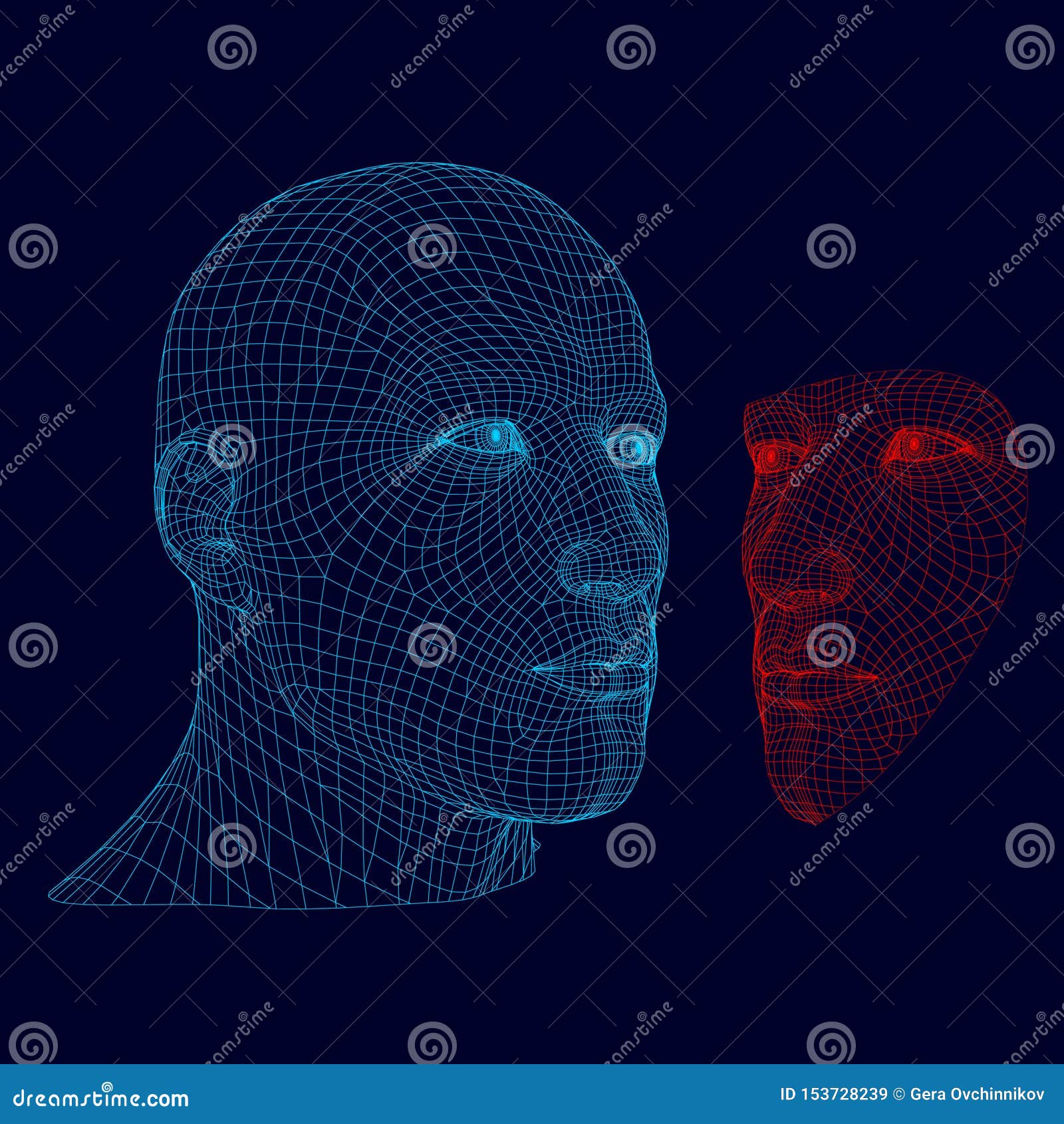 Polygonal Human Head. Wireframe Face Men. Face Recognition Stock Vector ...