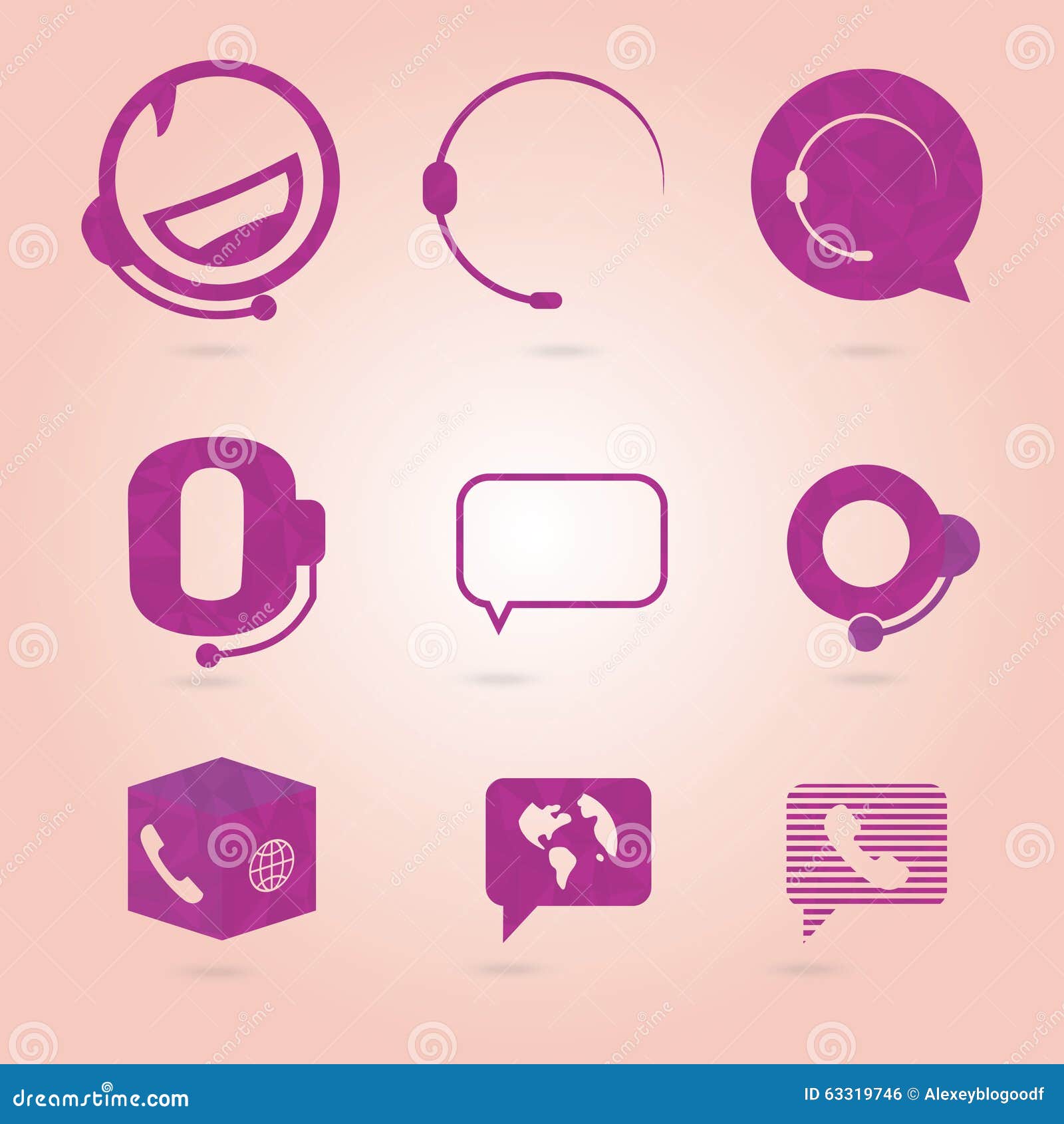 Polygonal Icons for Call Center or Hotline, Support Symbol in Vector ...