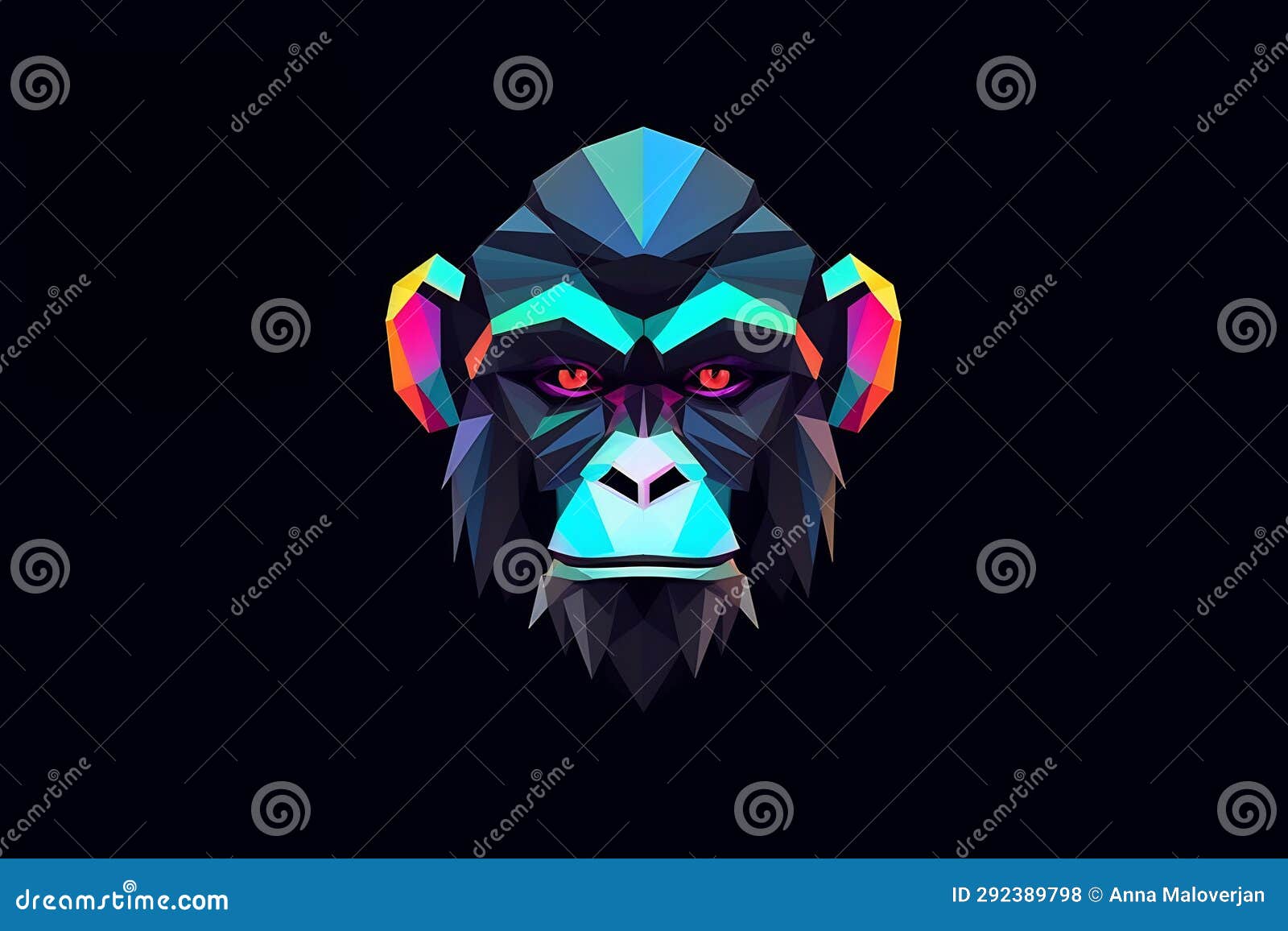 Polygonal Illustration of Monkey. a Minimalist Colored Logo Made of ...