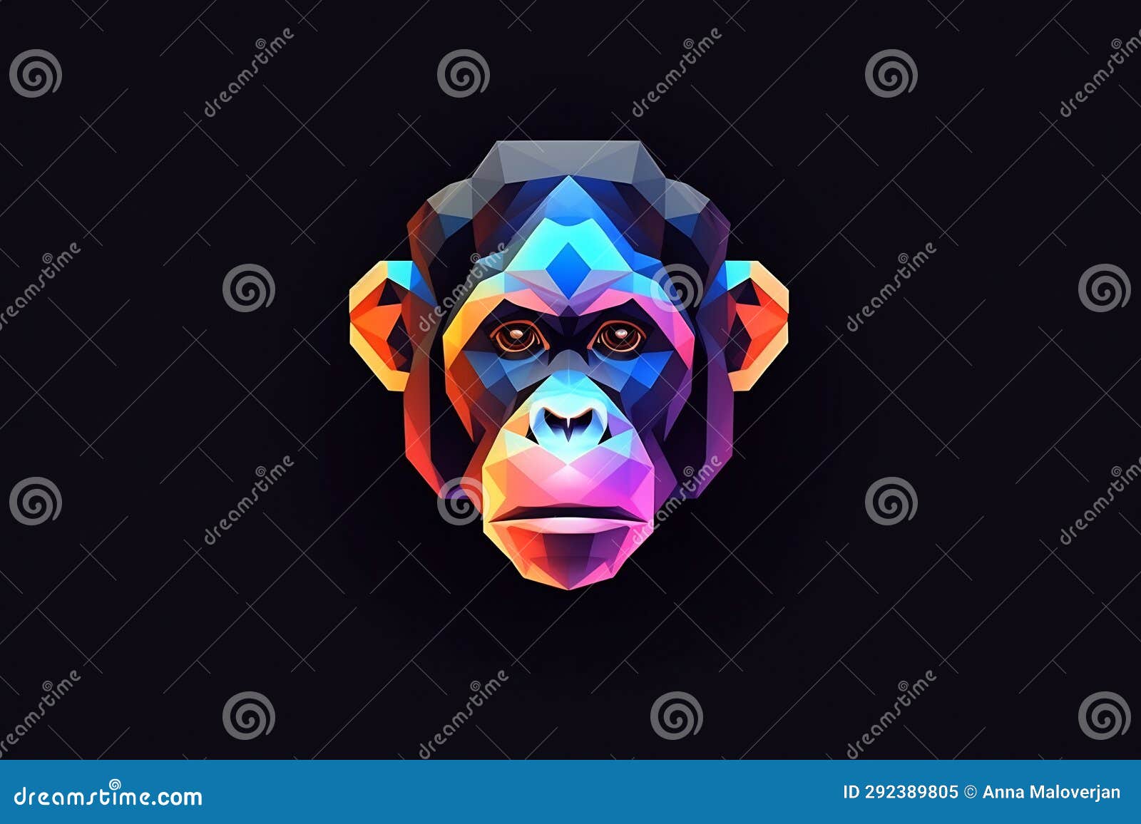 Polygonal Illustration of Monkey. a Minimalist Colored Logo Made of ...