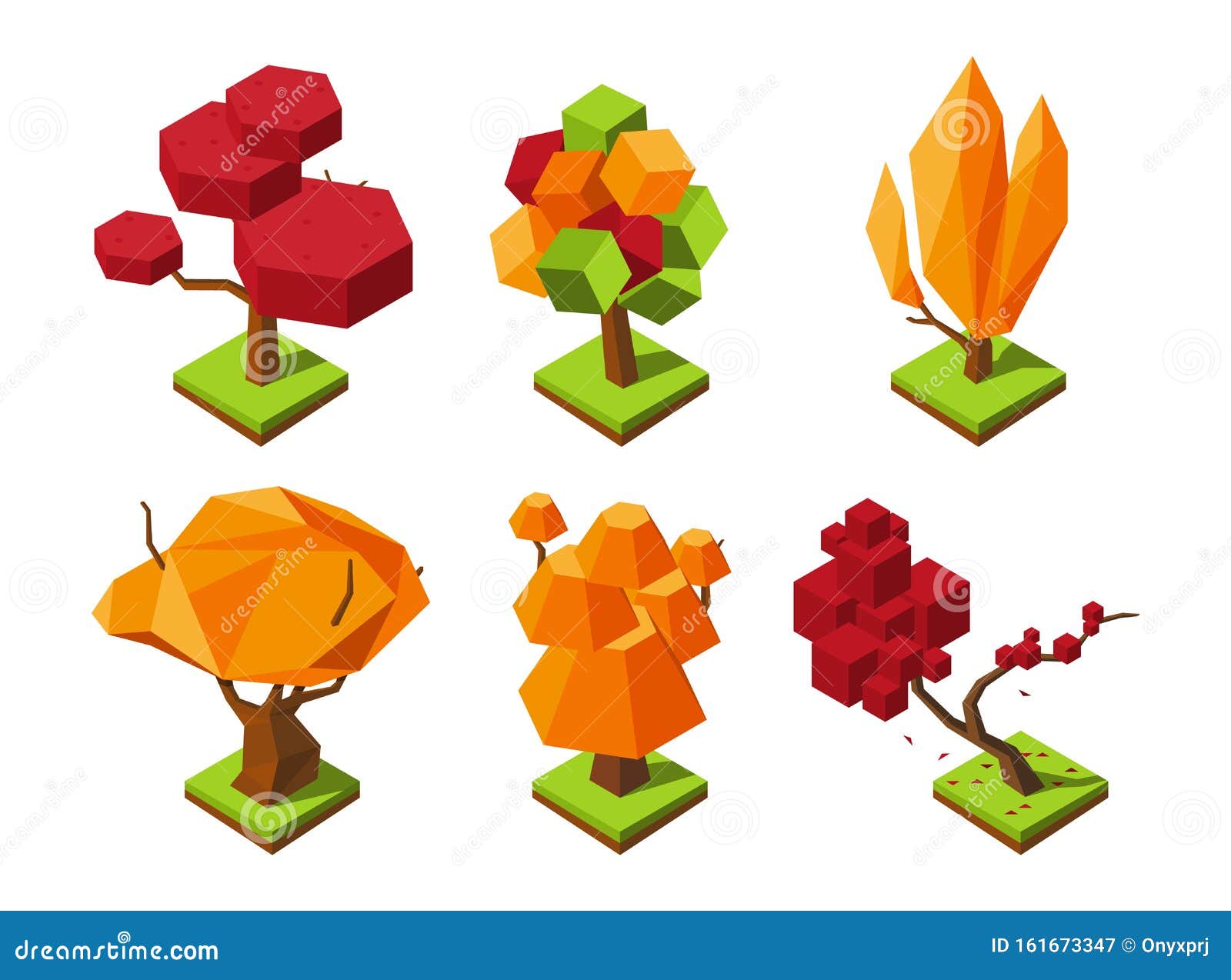 Polygonal Isometric Autumn Tree. Vector Low Poly Trees Stock Vector ...