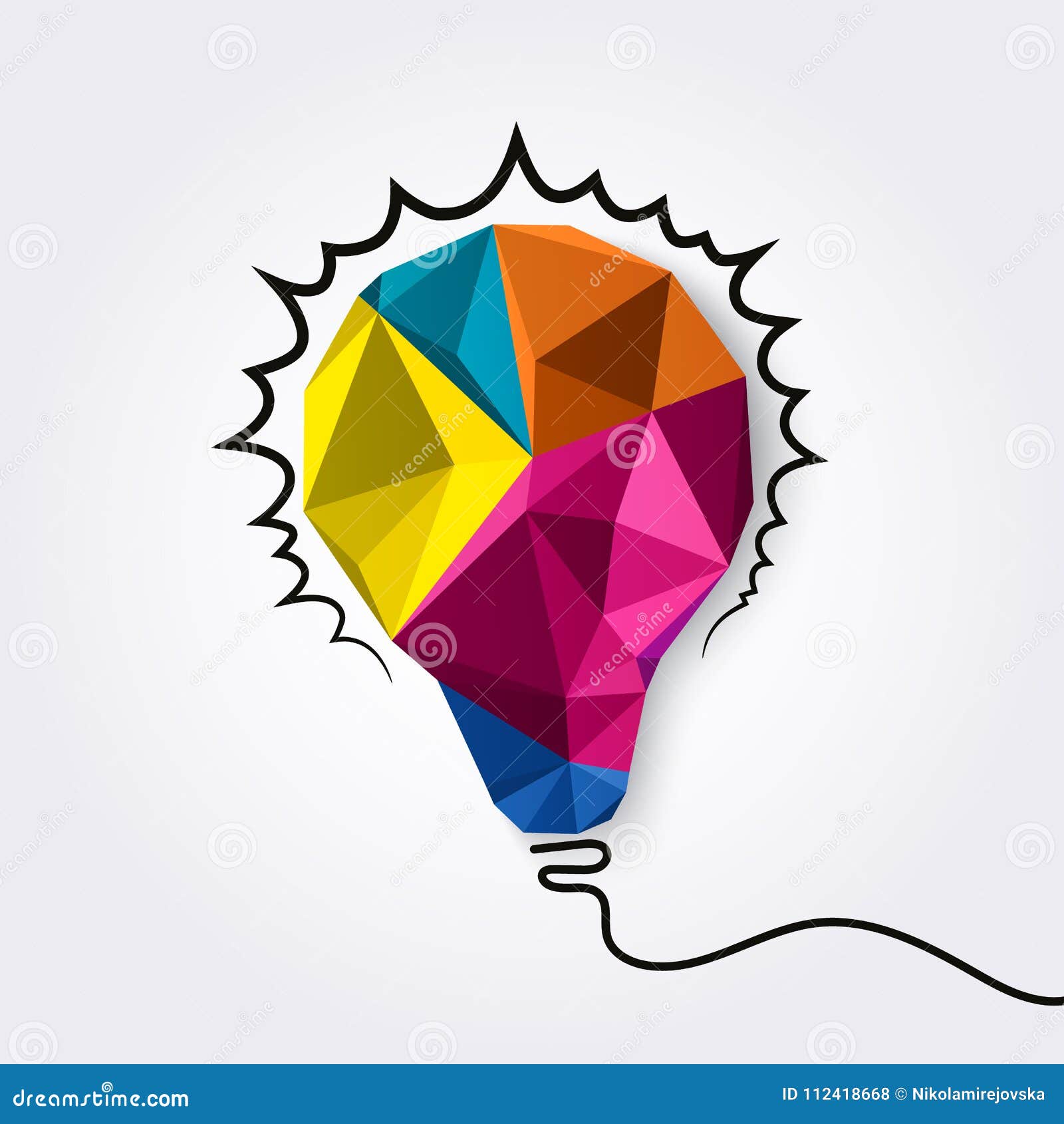 Polygonal Light Bulb with Rays Shine As Creative Idea Concept. Vector ...