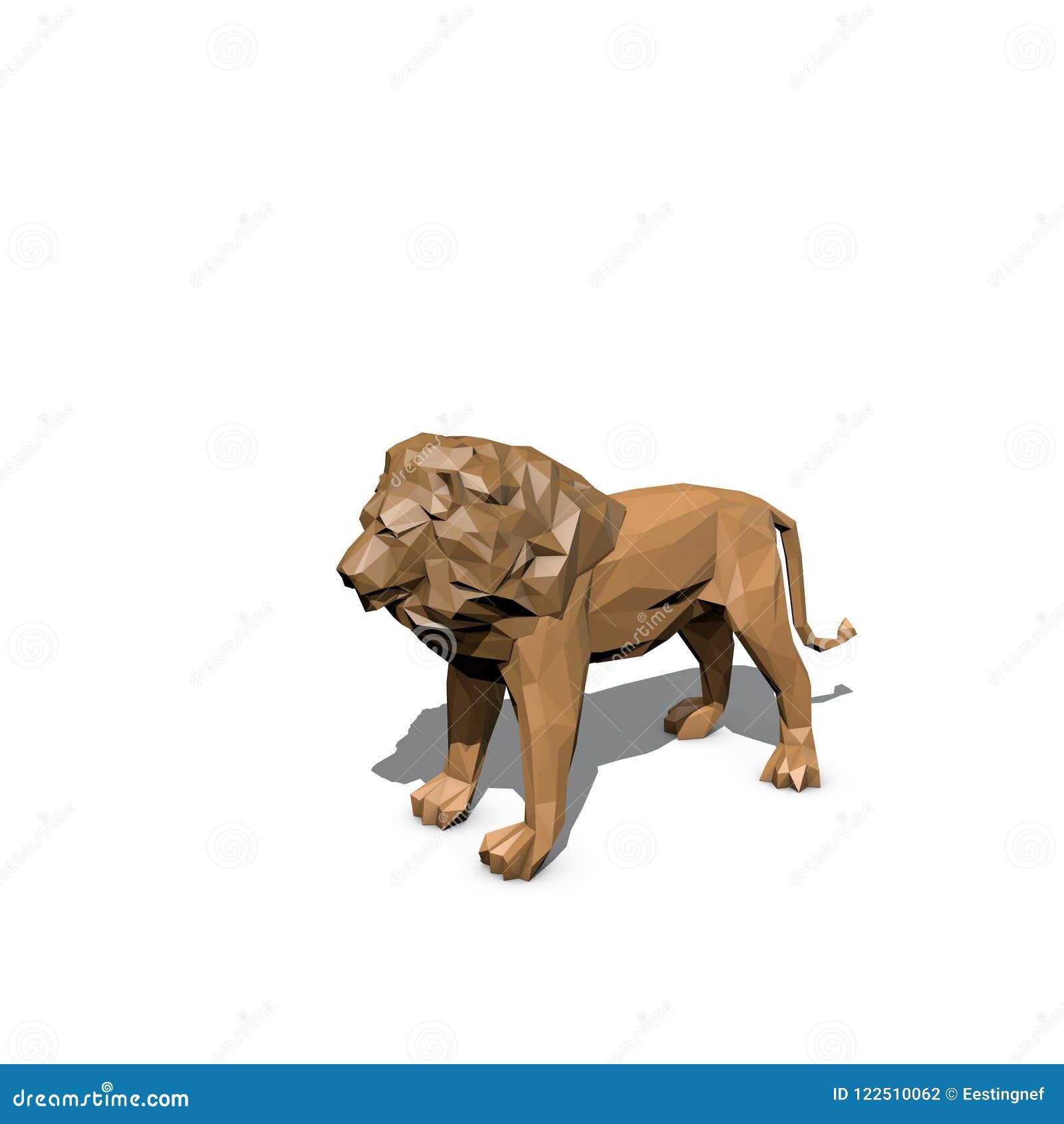 Polygonal Lion. Isolated on White Background. 3D Rendering Illus Stock ...