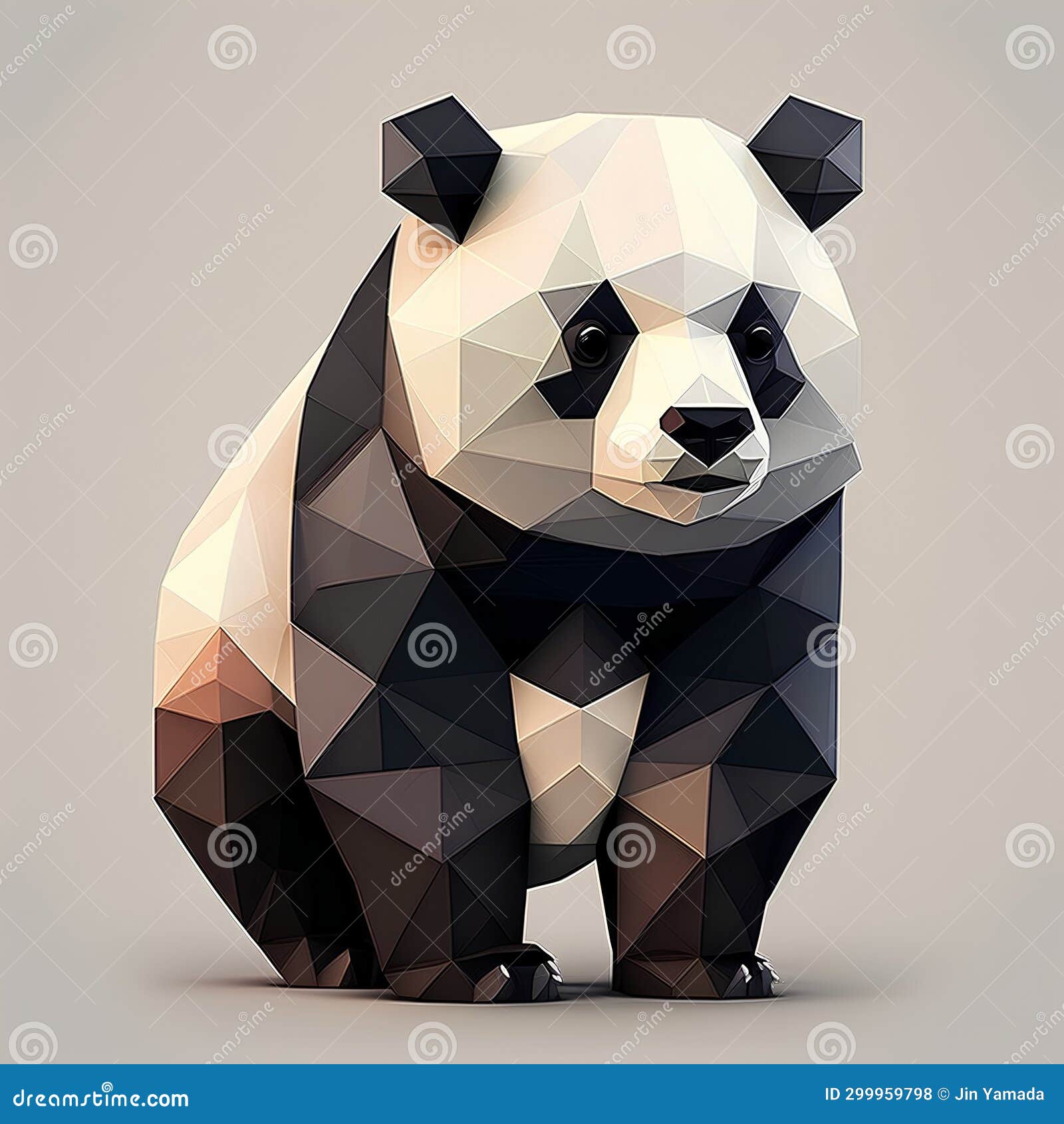 Polygonal Low Poly Panda Isolated on Gray Background. 3d Rendering ...
