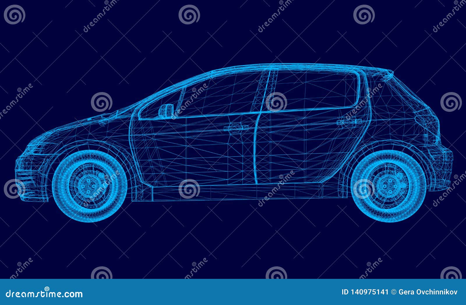 Polygonal Machine of Blue Lines on a Dark Background. Car Wireframe ...