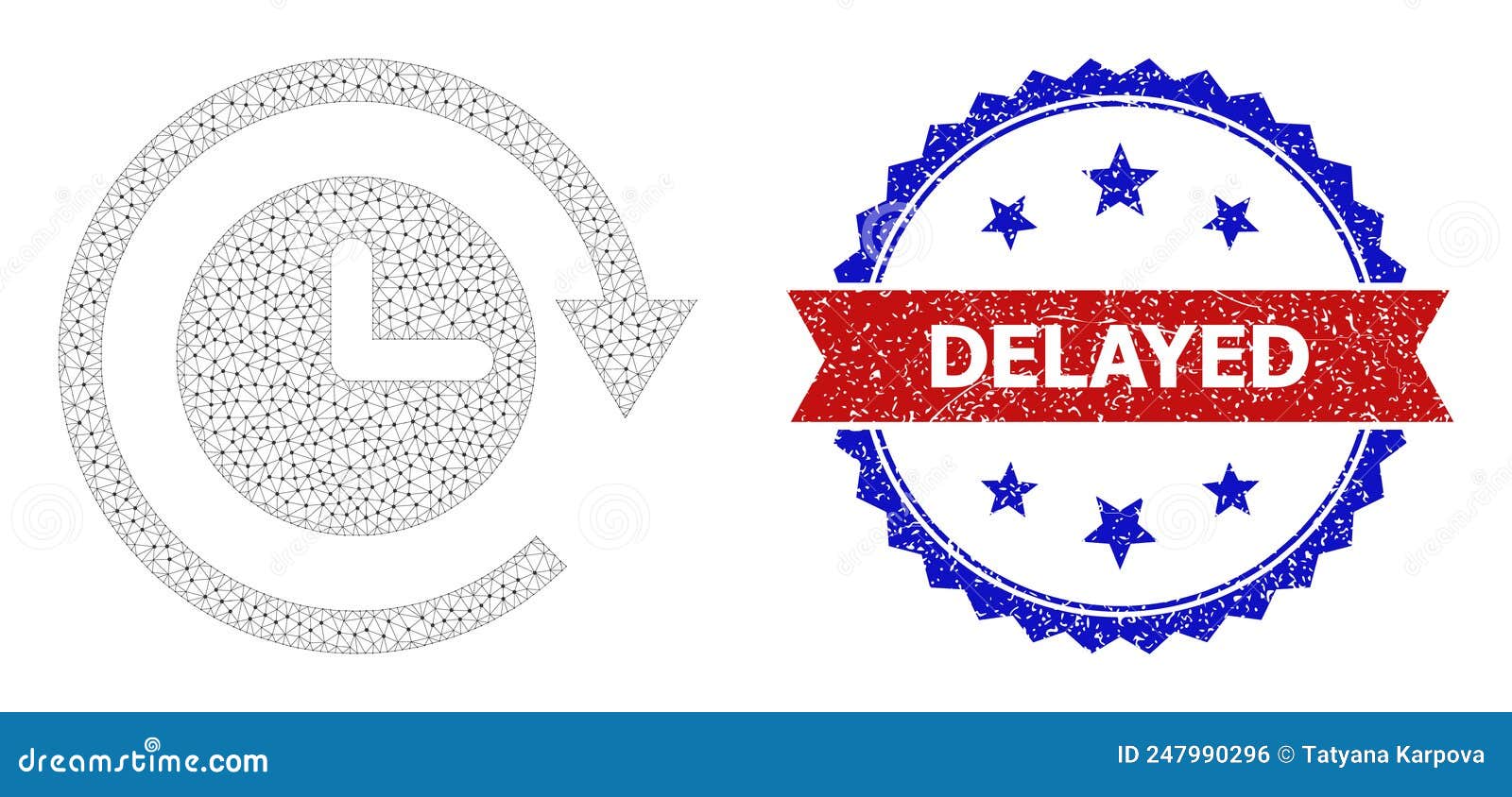 Polygonal Mesh Clockwise Rotation Icon and Grunge Bicolor Delayed Seal ...