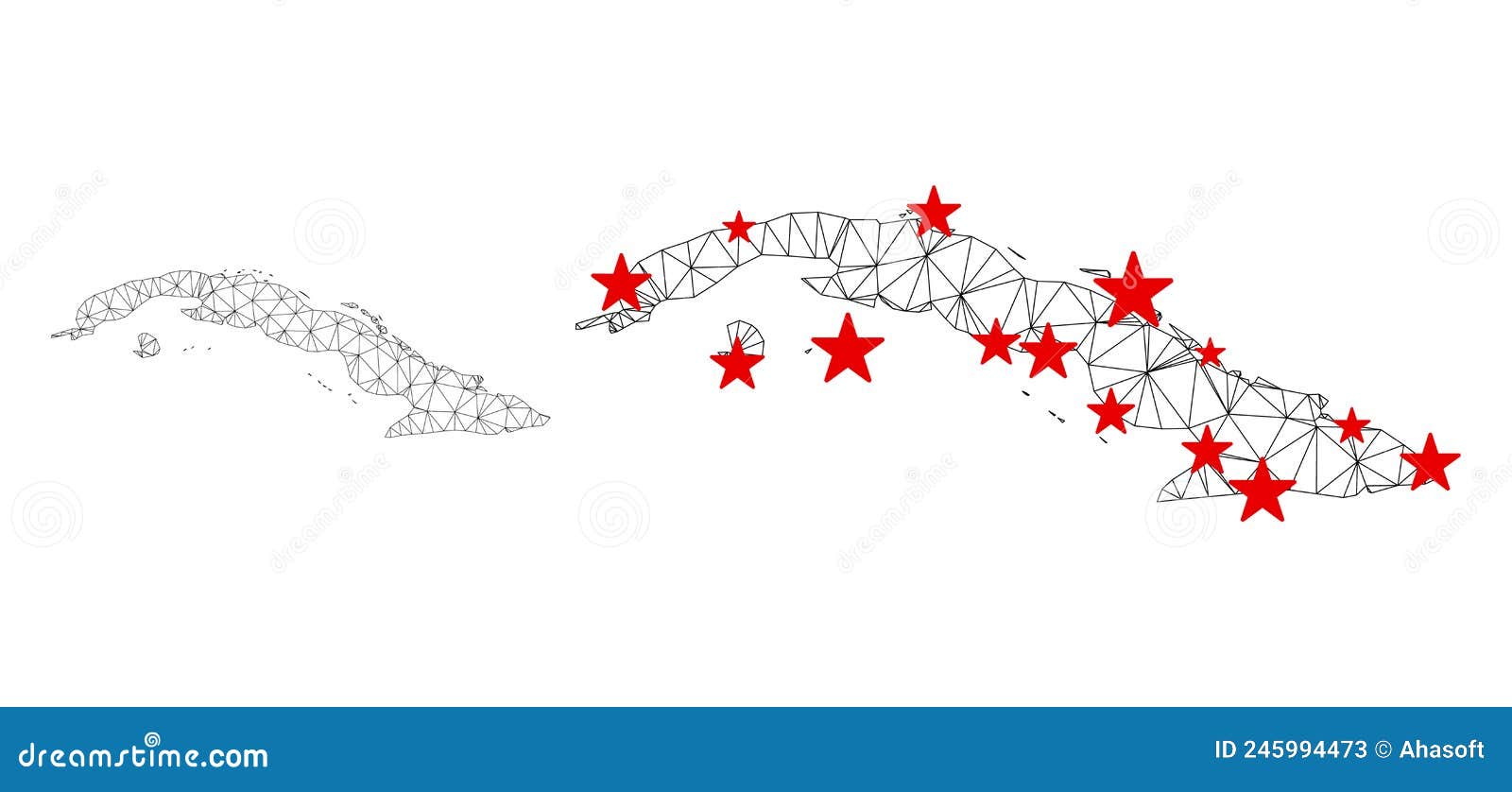 Polygonal Wire Frame Mesh Vector Cuba Map with Stars Stock Vector ...