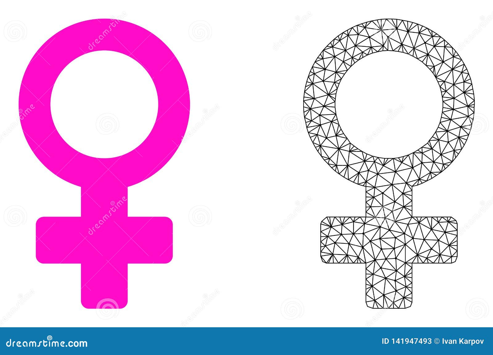 Vector Wire Frame Mesh Female Symbol and Flat Icon Stock Vector ...