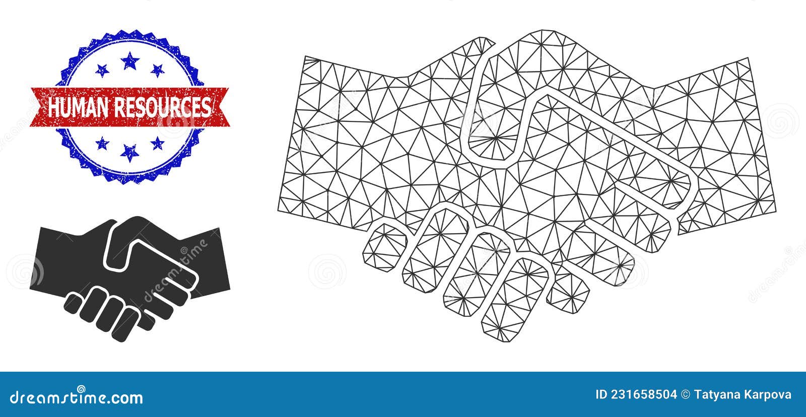 Polygonal Mesh Handshake Icon and Textured Bicolor Human Resources ...