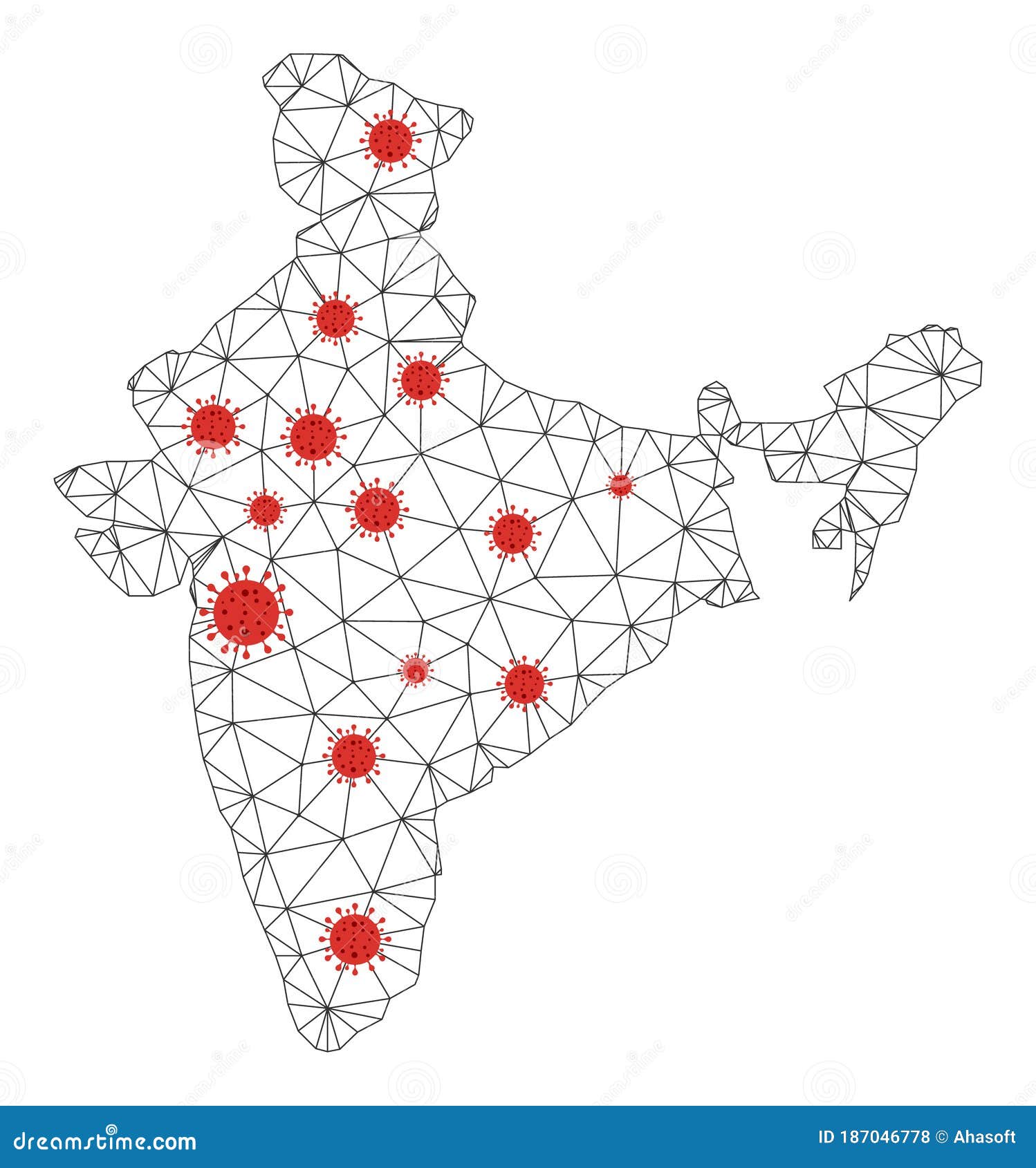 Polygonal 2D Mesh Vector India Map with Coronavirus Stock Illustration ...