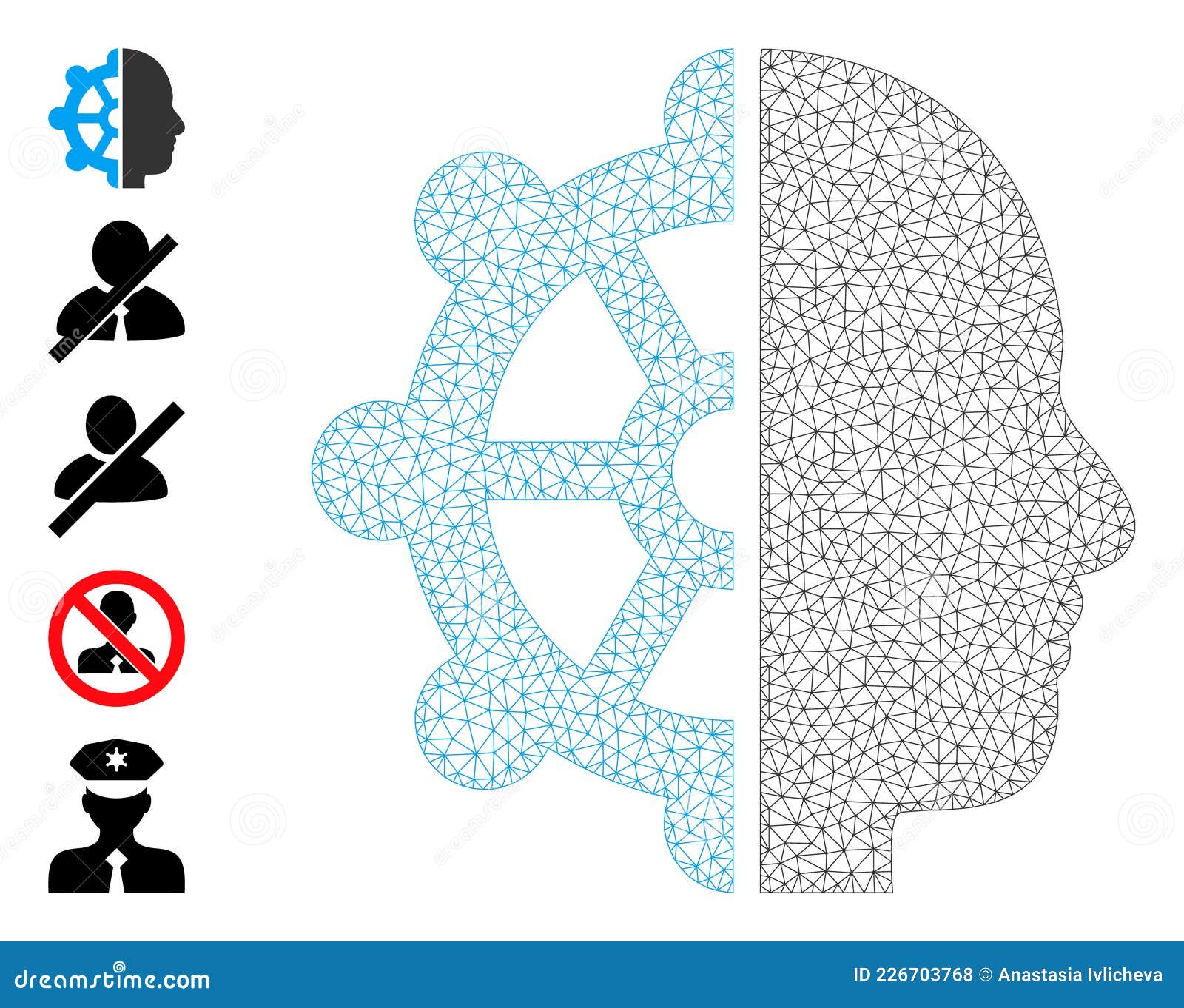 Polygonal Mesh Intellect Icon with Simple Symbols Stock Vector ...