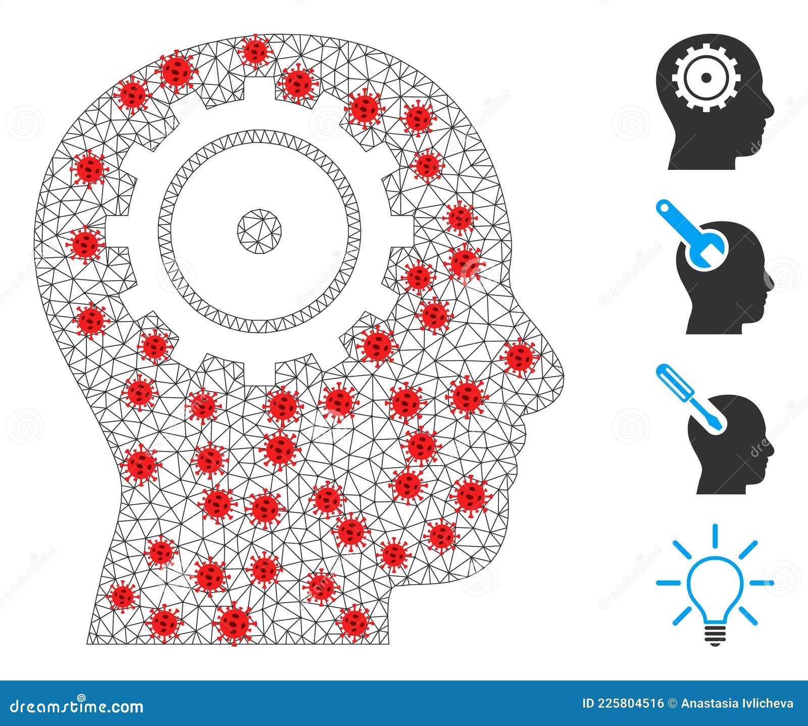 Polygonal Mesh Intellect Pictogram with Infectious Items Stock Vector ...