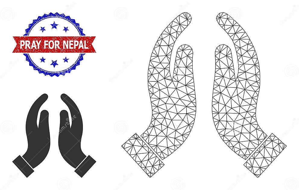 Polygonal Mesh Praying Hands Icon And Unclean Bicolor Pray For Nepal