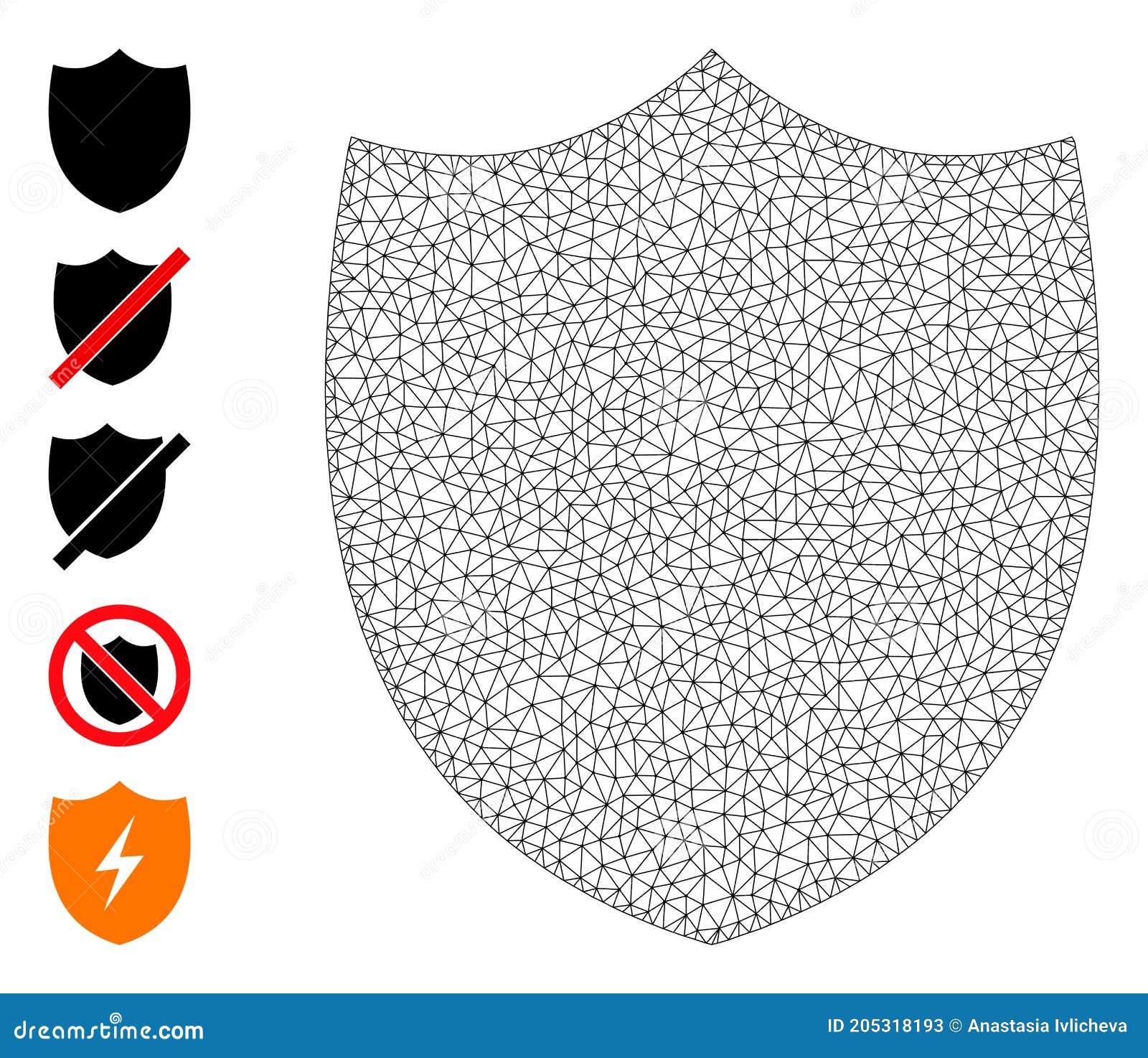 Polygonal Mesh Shield Icon with Simple Pictograms Stock Vector ...