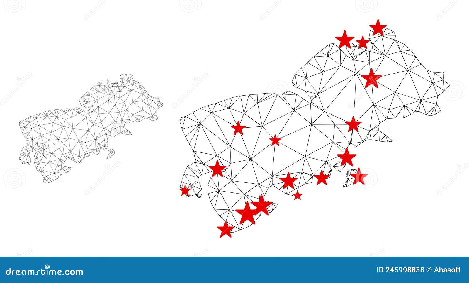 Polygonal Wire Frame Mesh Vector Shikotan Island Map with Stars Stock ...