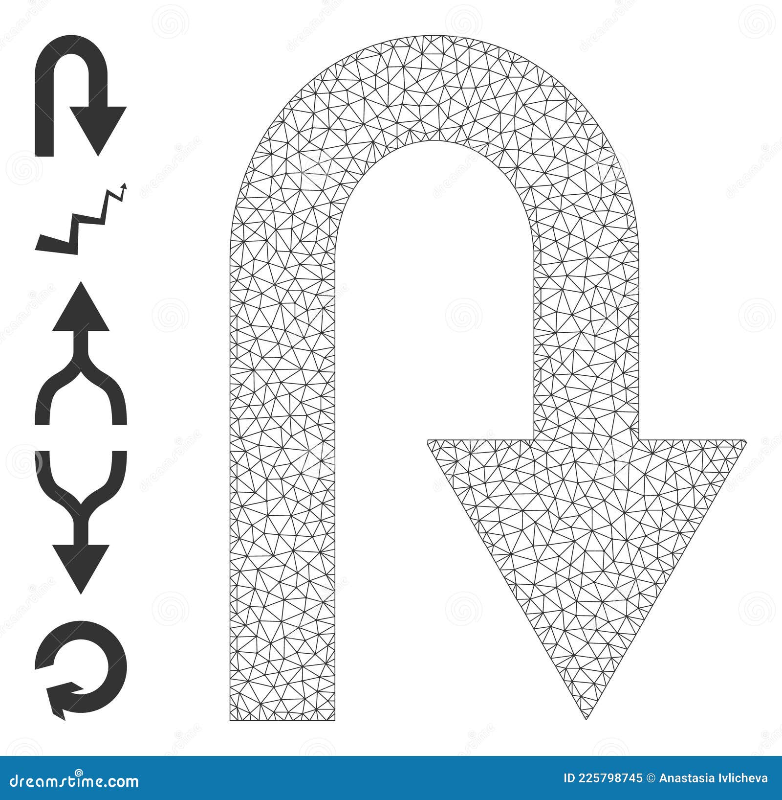 Polygonal Mesh U Turn Icon with Simple Pictograms Stock Vector ...