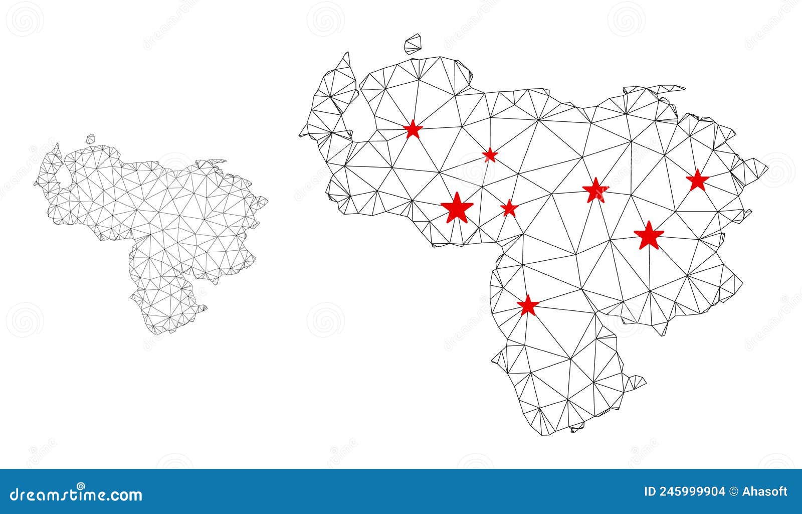 Polygonal Wire Frame Mesh Vector Venezuela Map with Stars Stock Vector ...
