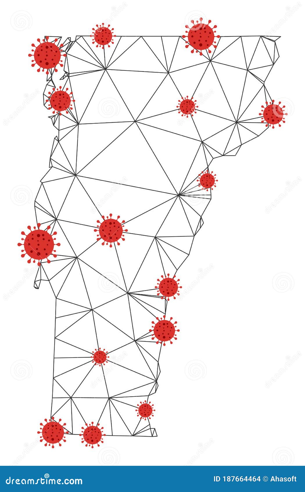 Polygonal Wire Frame Mesh Vector Vermont State Map with Coronavirus ...