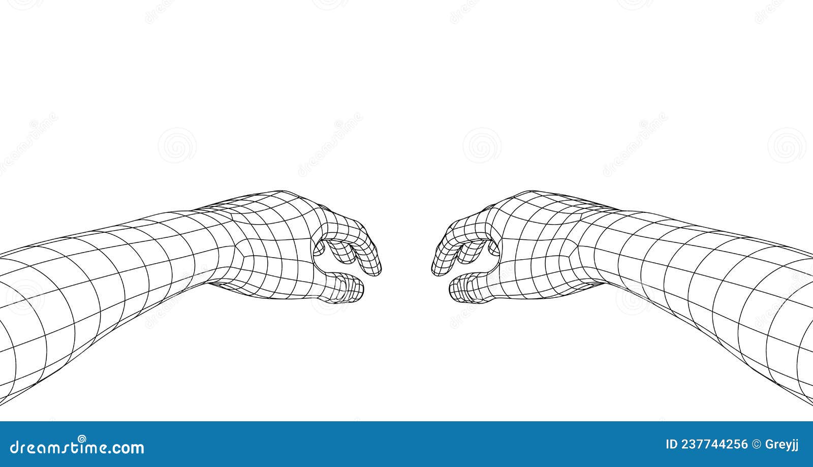 Polygonal Mesh or Wireframe Hands in Front of Viewer. VR Concept with ...