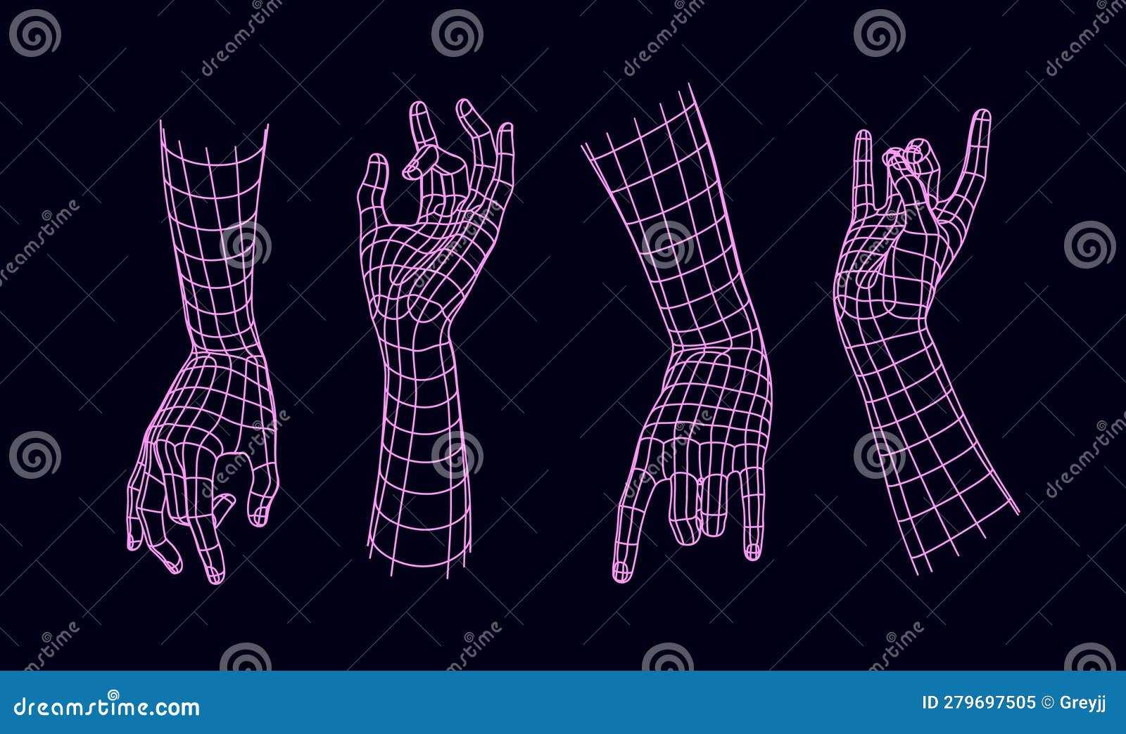 Polygonal Mesh or Wireframe Hands and Gestures, Set 1 Stock Vector ...