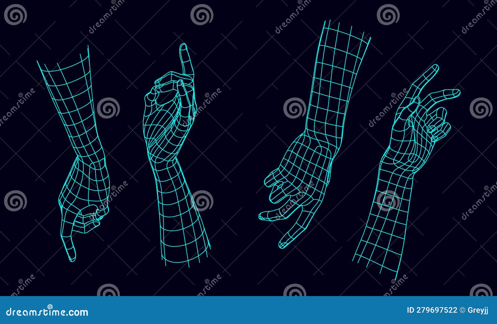 Polygonal Mesh or Wireframe Hands and Gestures, Set 3 Stock Vector ...