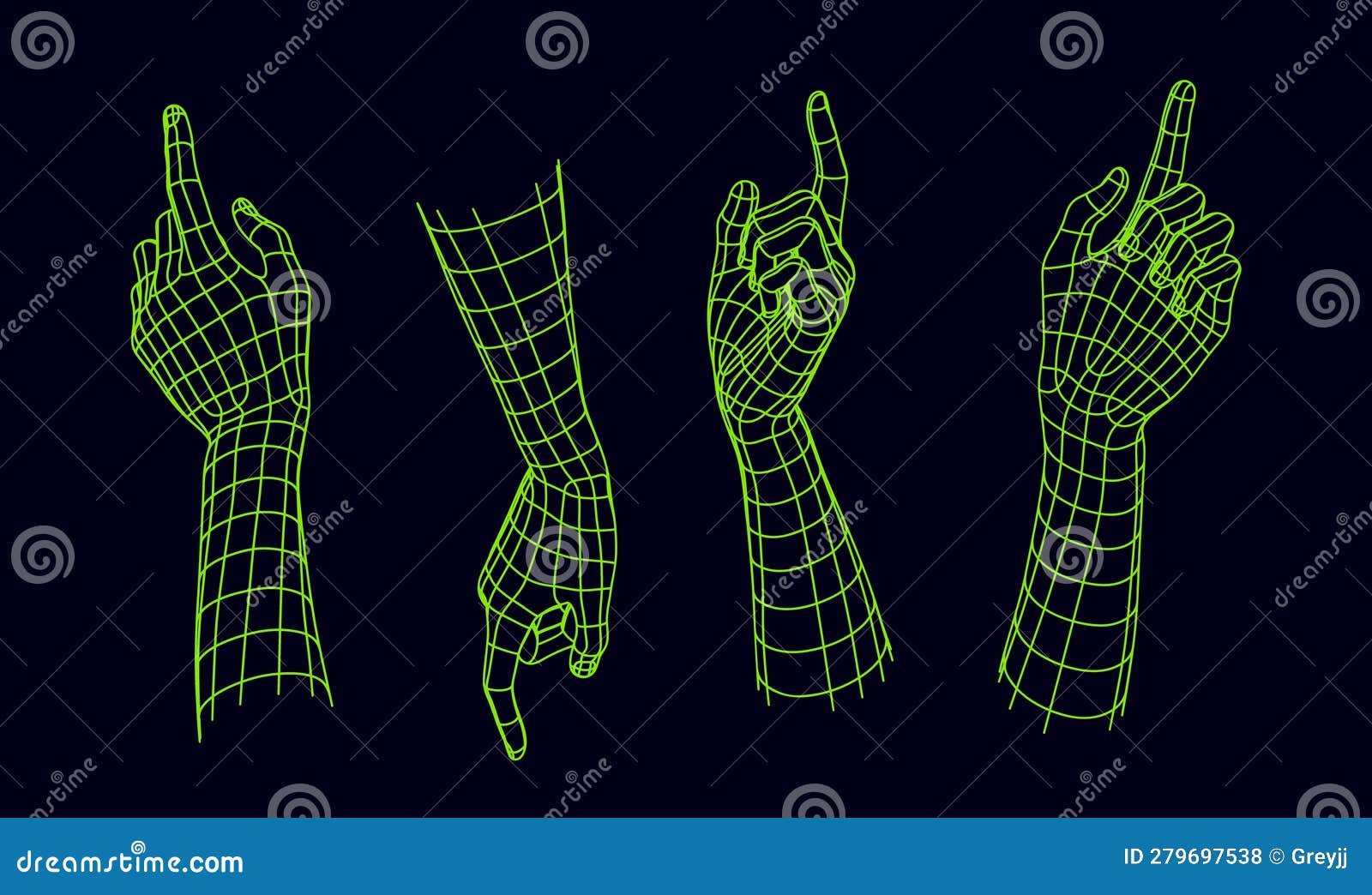 Polygonal Mesh or Wireframe Hands and Gestures, Set 4 Stock Vector ...
