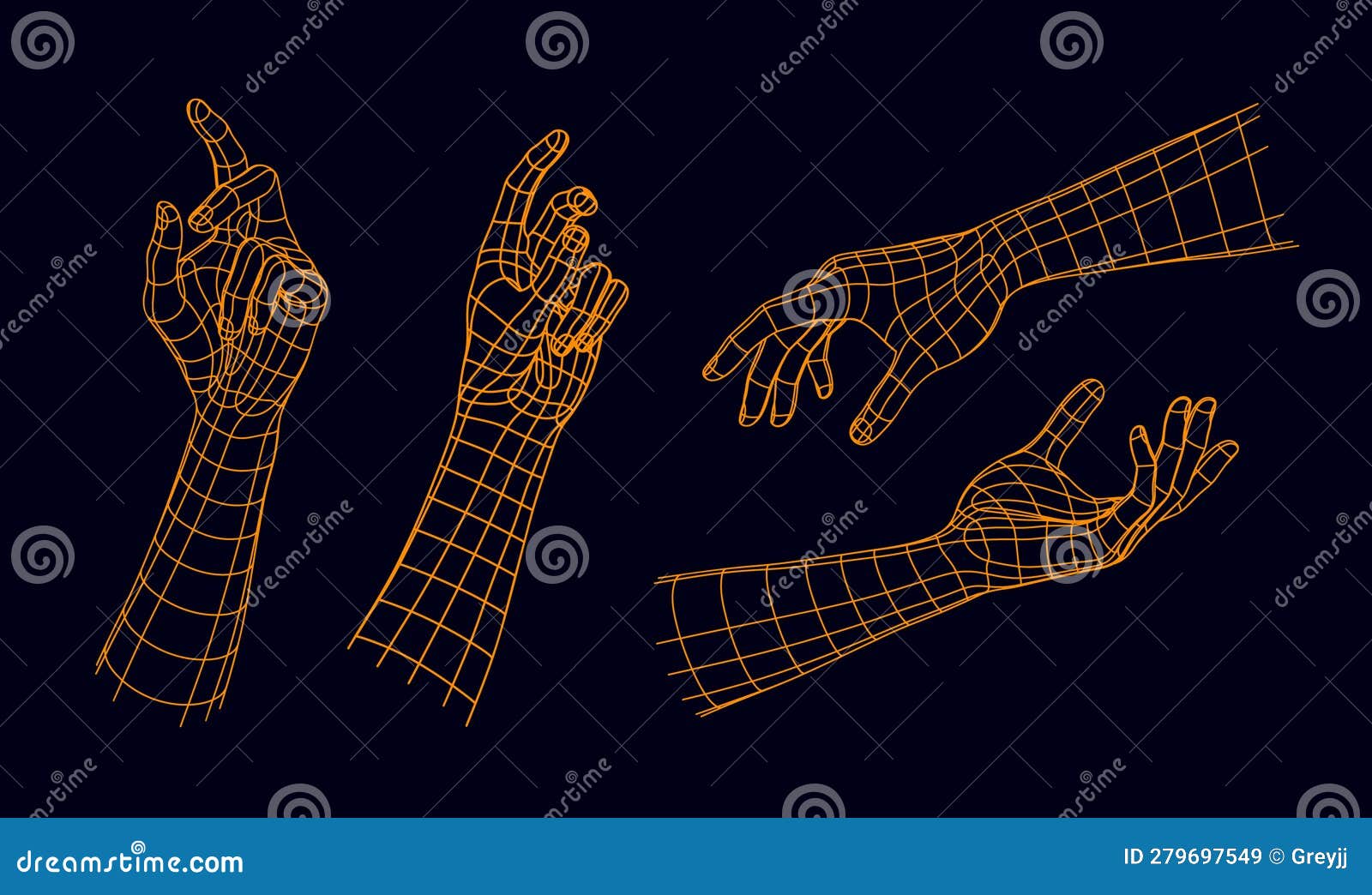 Polygonal Mesh or Wireframe Hands and Gestures, Set 5 Stock Vector ...