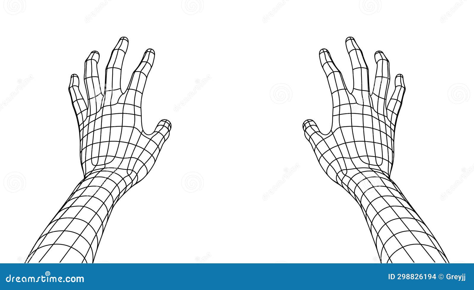 Polygonal Mesh or Wireframe Hands Open and Reaching in Front of Viewer ...
