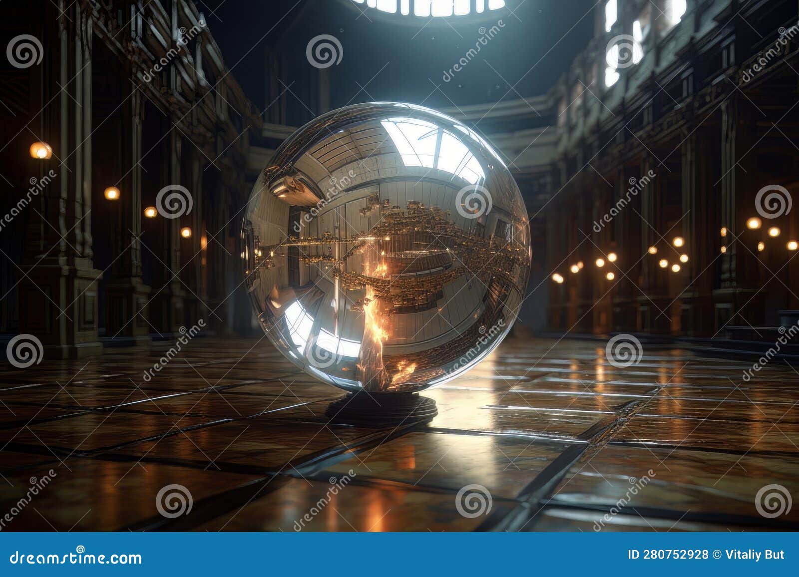 Polygonal Mirrored Ball in Abstract Futuristic Space Made with ...
