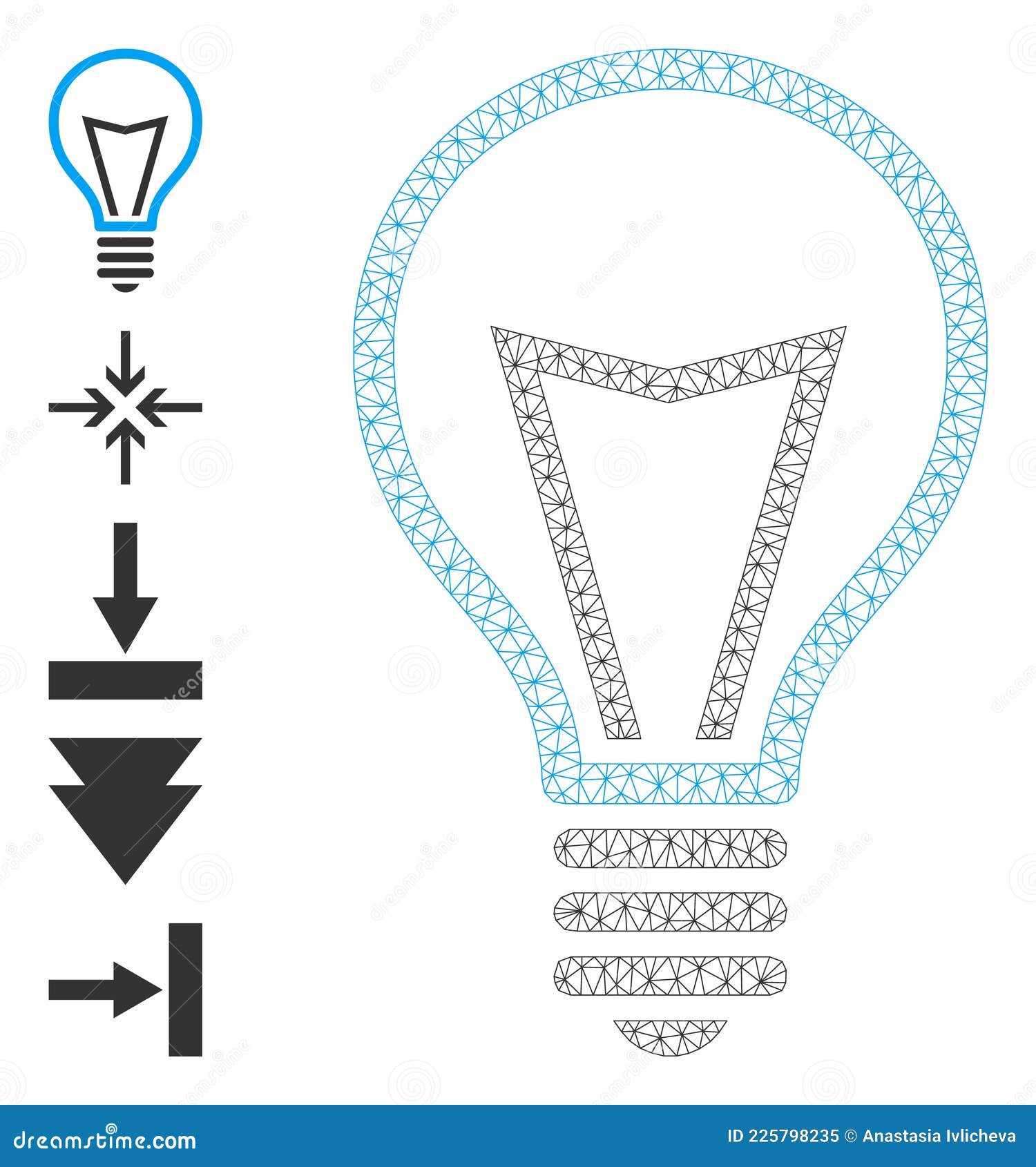 Polygonal Net Lamp Bulb Icon with Simple Symbols Stock Illustration ...