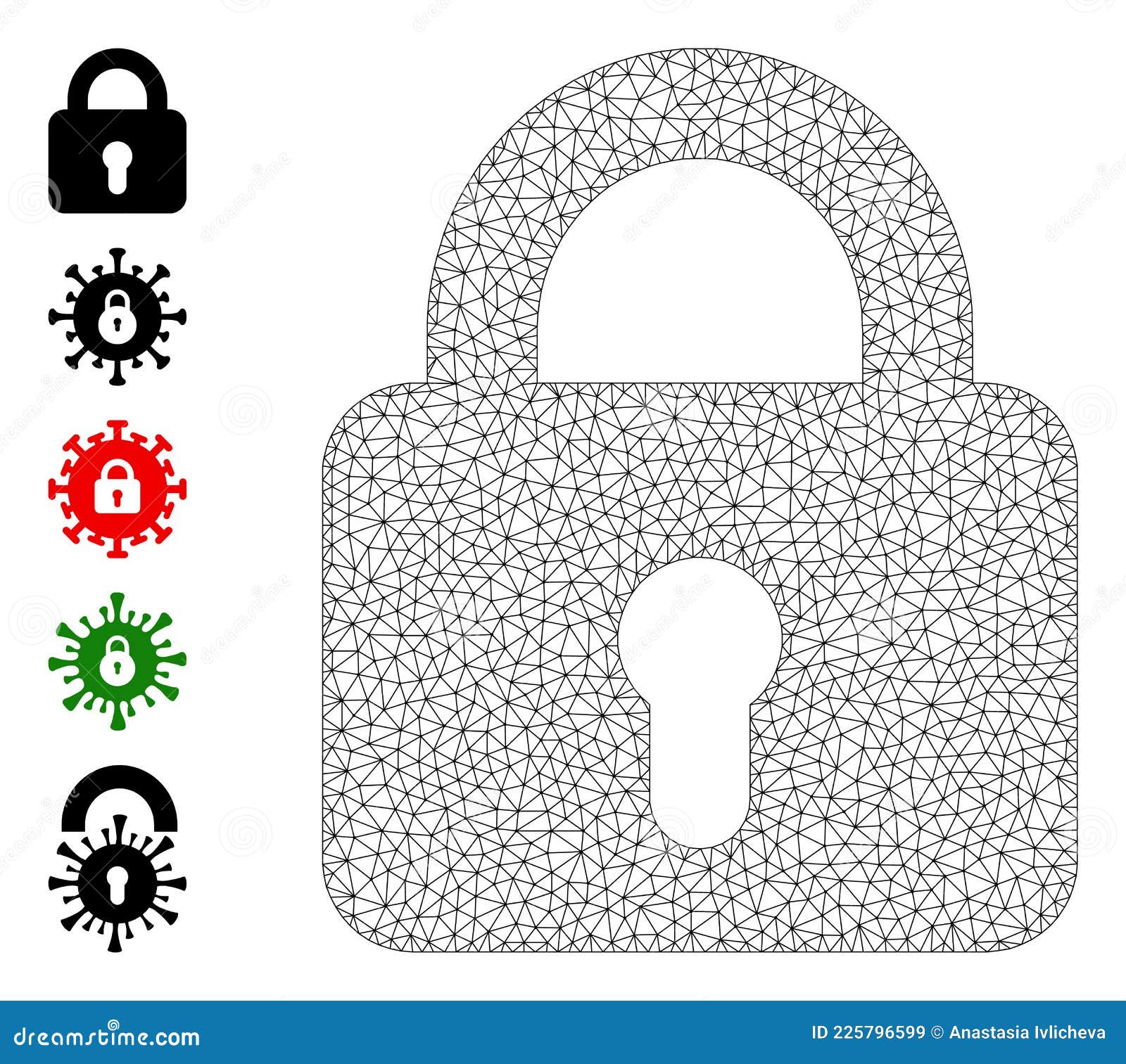 Polygonal Net Lock Icon with Simple Symbols Stock Vector - Illustration ...