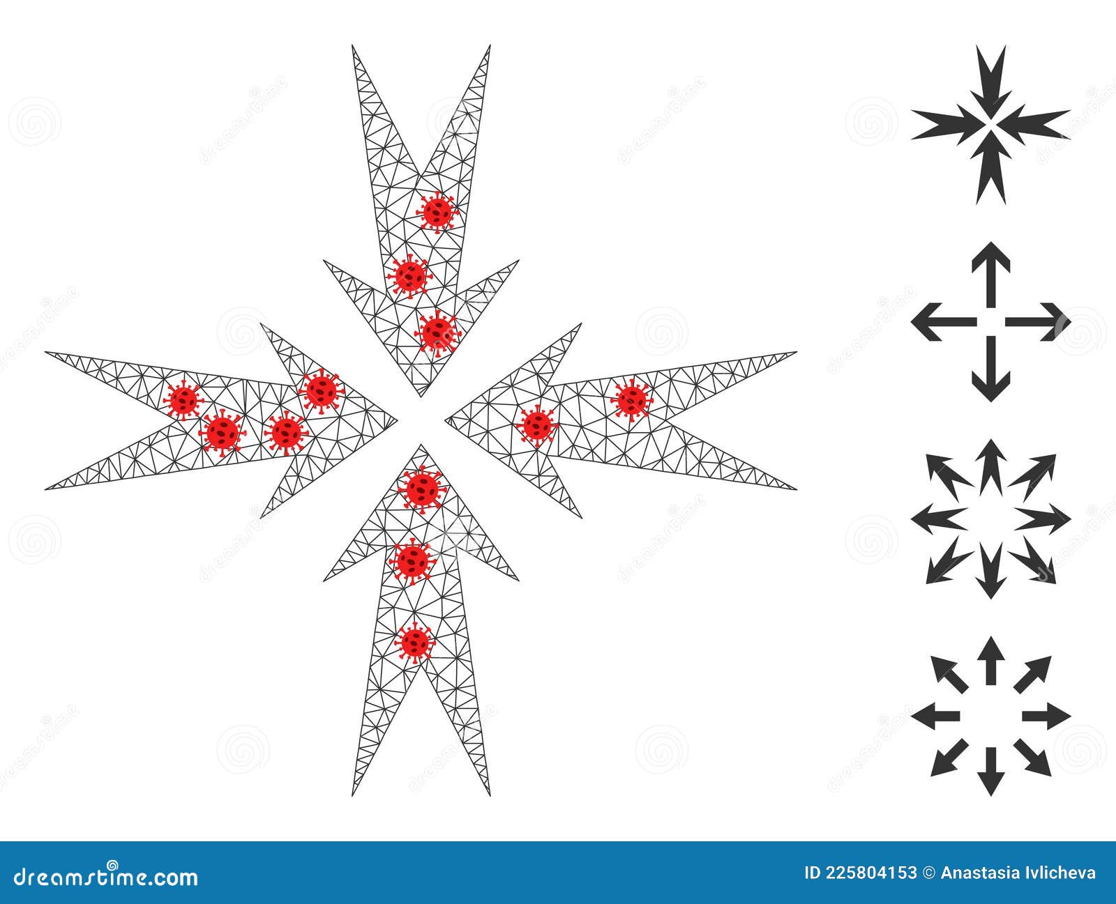 Polygonal Network Compression Arrows Icon with Coronavirus Items Stock ...
