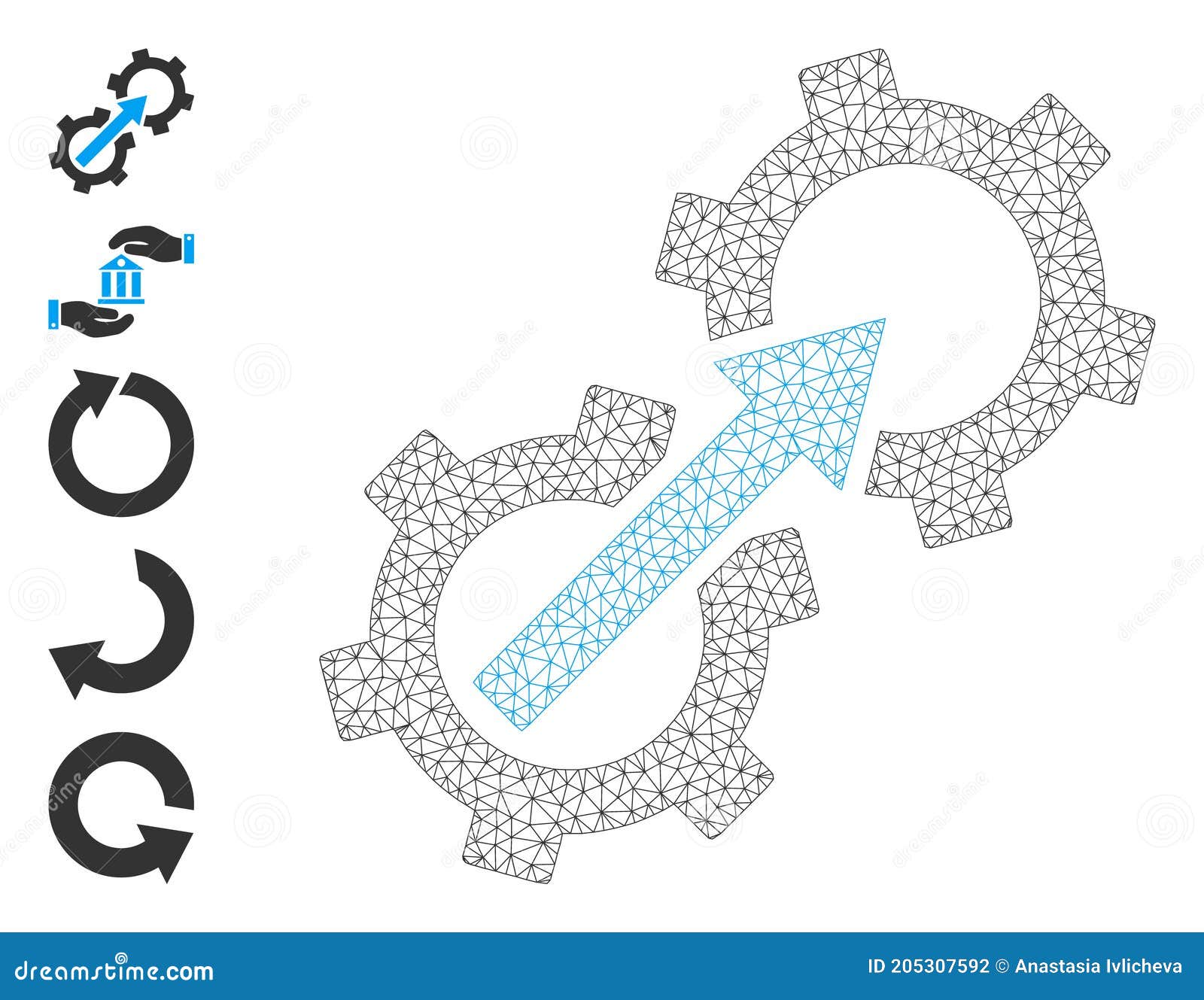 Polygonal Network Gear Integration Icon with Simple Symbols Stock ...
