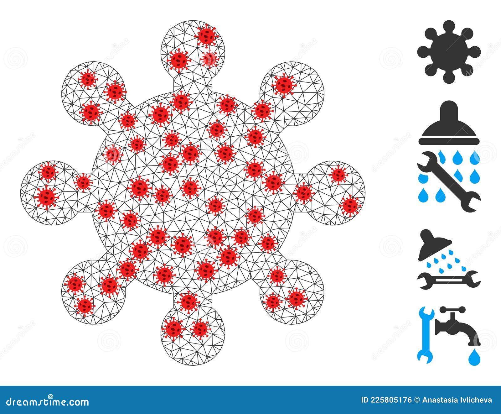 Polygonal Network Gear Pictogram with Infectious Nodes Stock Vector ...