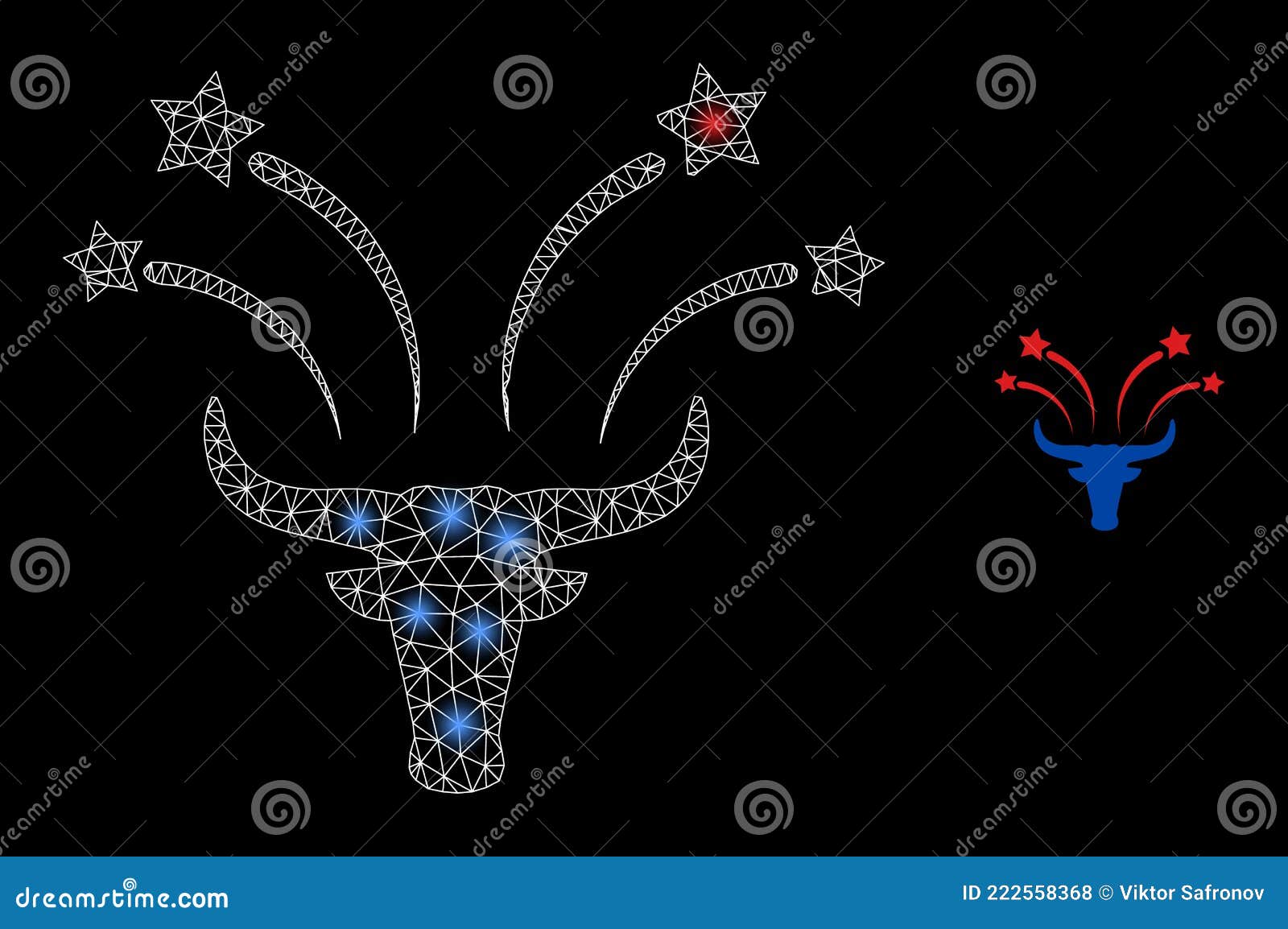 Polygonal Network Mesh Bull Fireworks with Lightspots Stock Vector ...