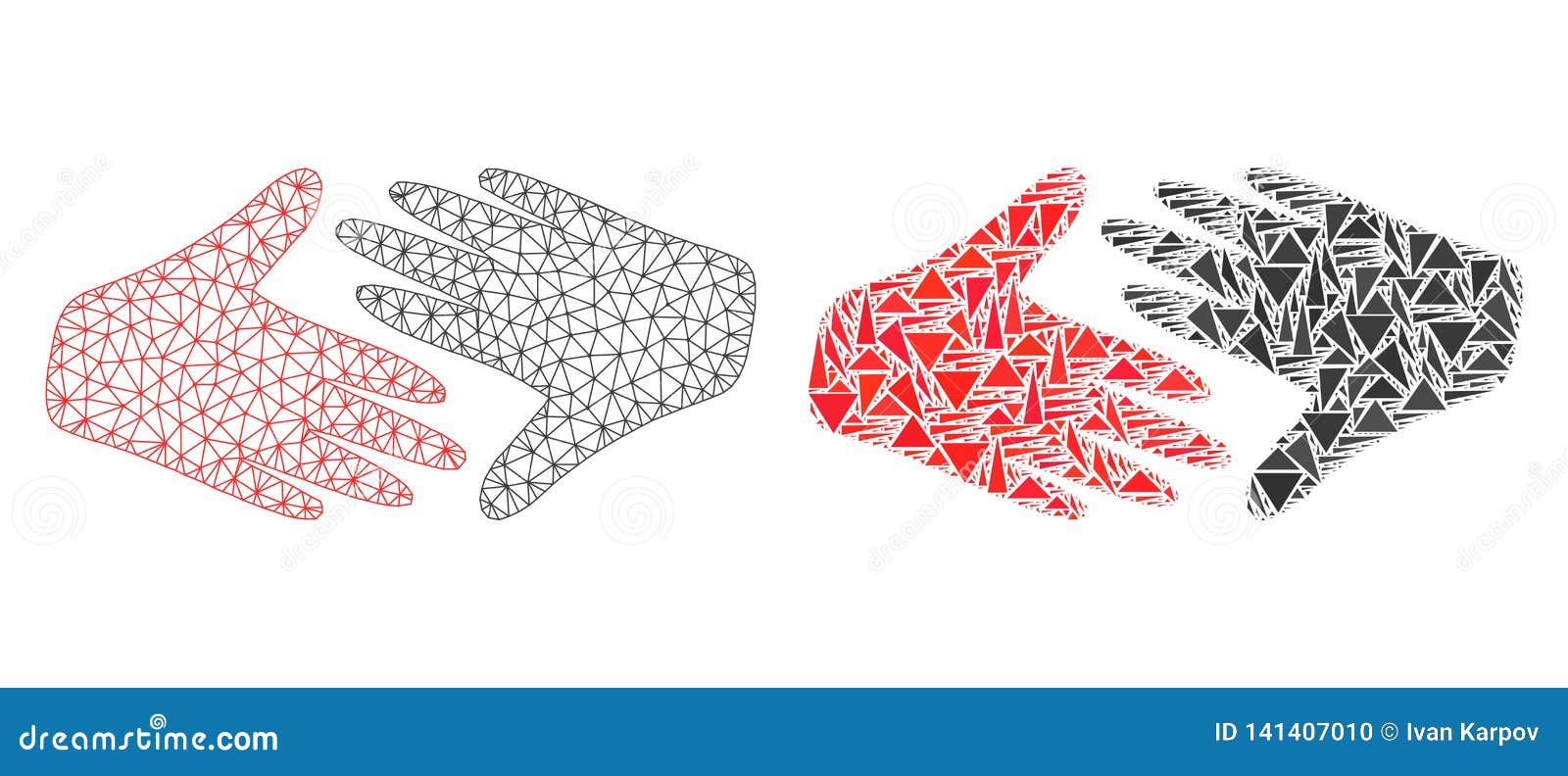 Polygonal Network Mesh Fair Trade Handshake and Mosaic Icon Stock ...