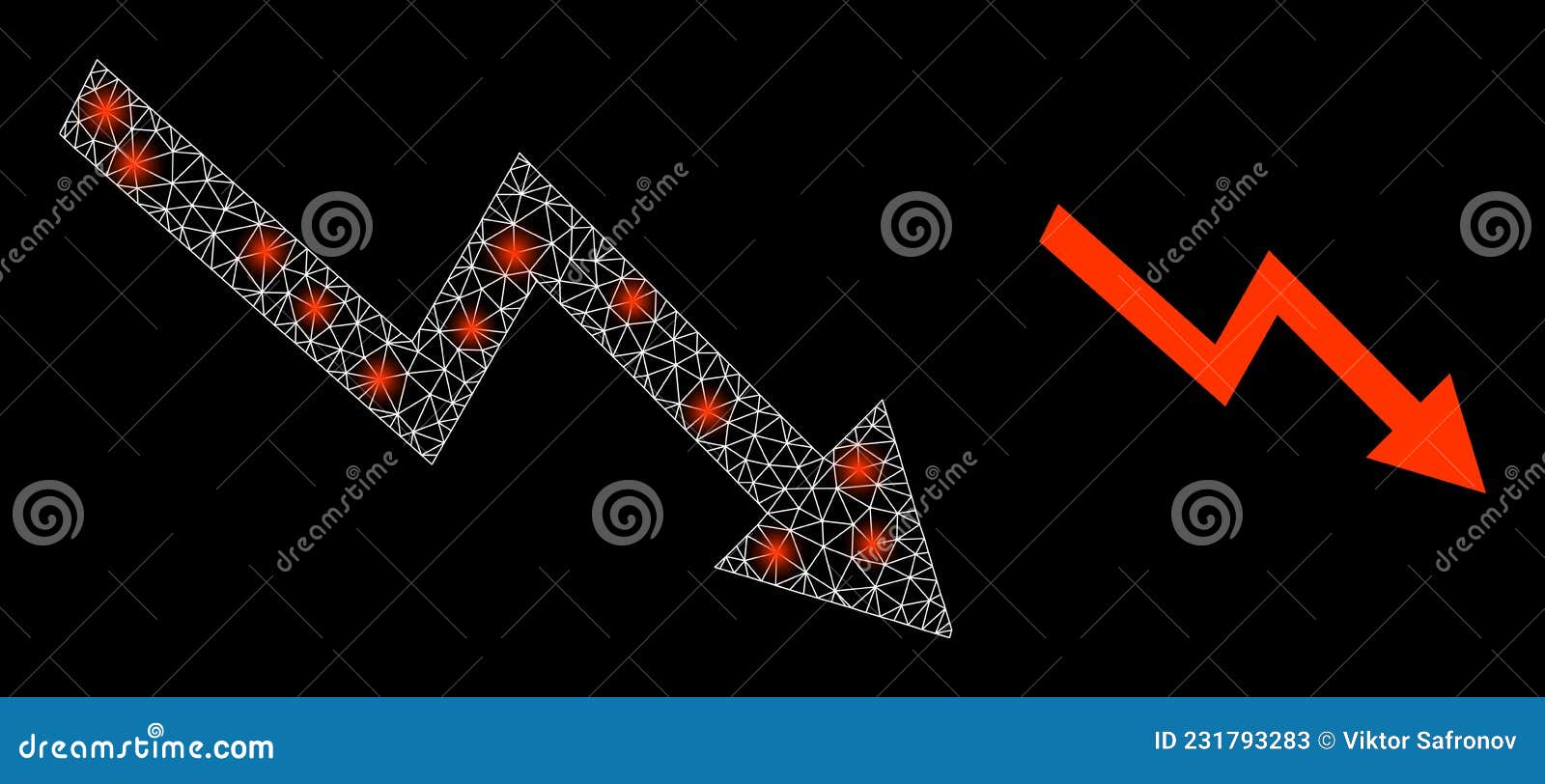 Polygonal Network Mesh Falling Trend Arrow with Lightspots Stock Vector ...