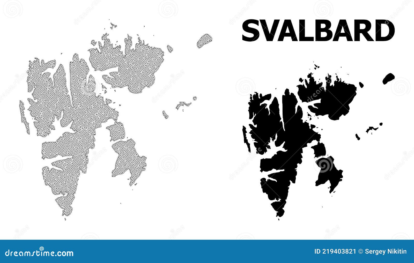Polygonal Network Mesh High Detail Vector Map of Svalbard Islands ...