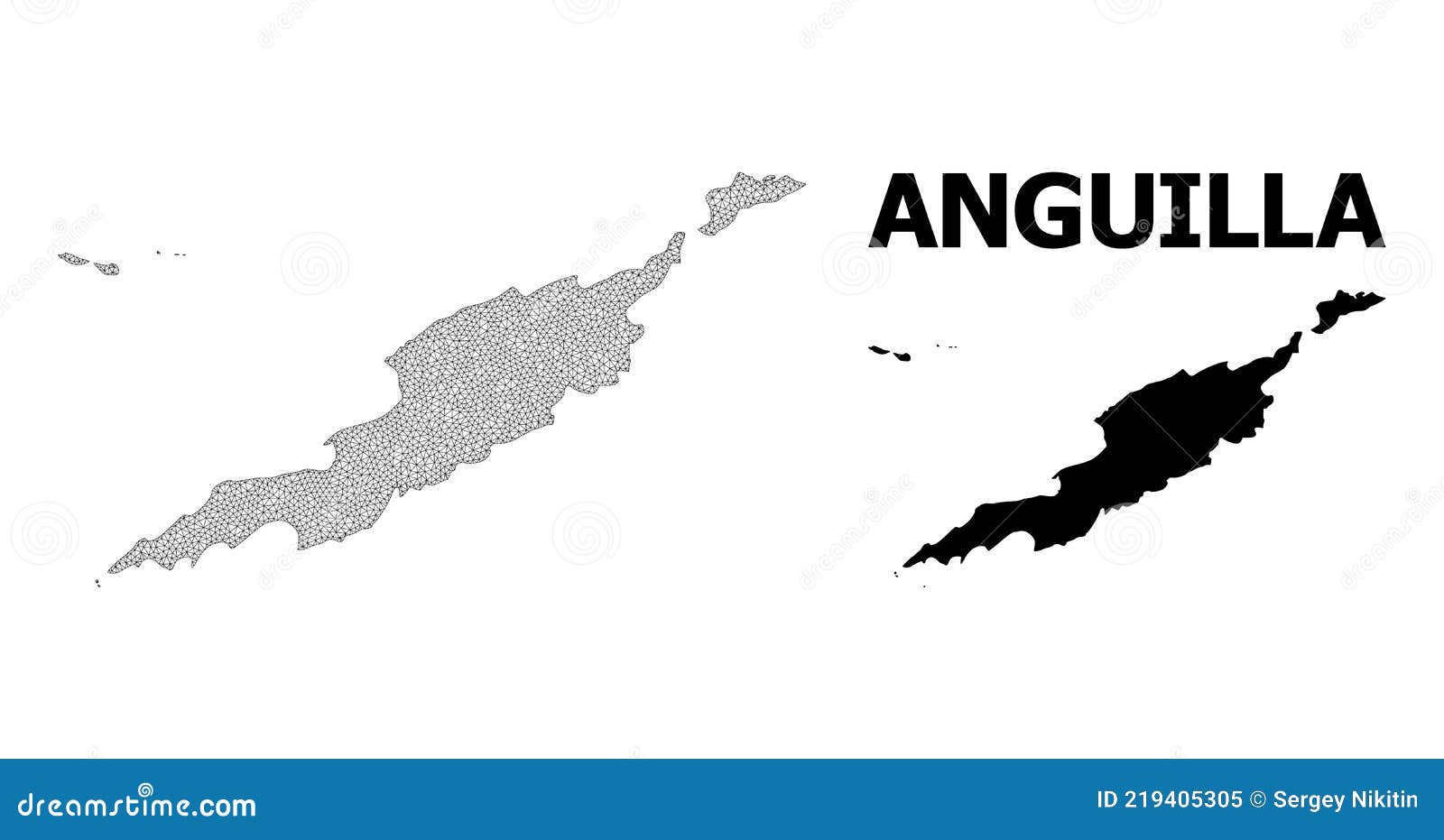 Polygonal Network Mesh High Resolution Vector Map of Anguilla Islands ...