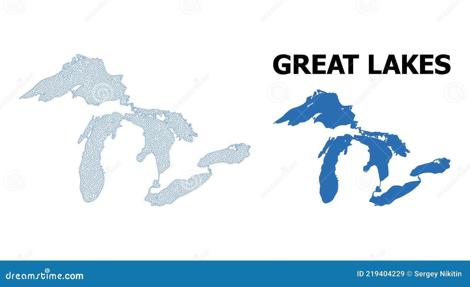 Polygonal Network Mesh High Resolution Vector Map of Great Lakes ...