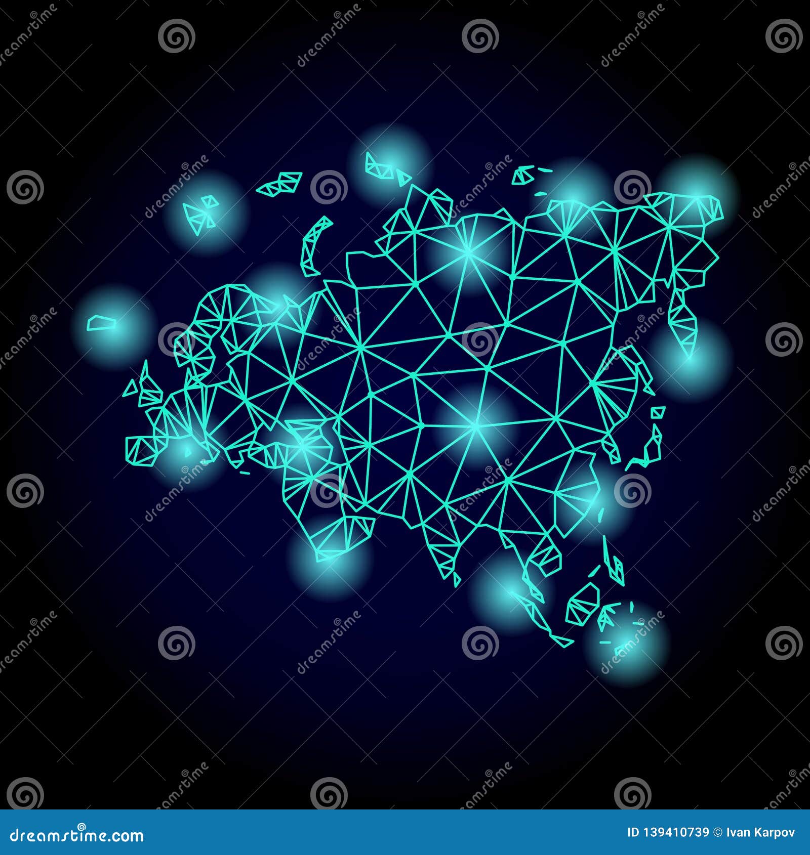 Polygonal Network Mesh Map of Europe and Asia with Light Spots Stock ... Polygonal Network Mesh Map of Europe and Asia with Light Spots Stock ...