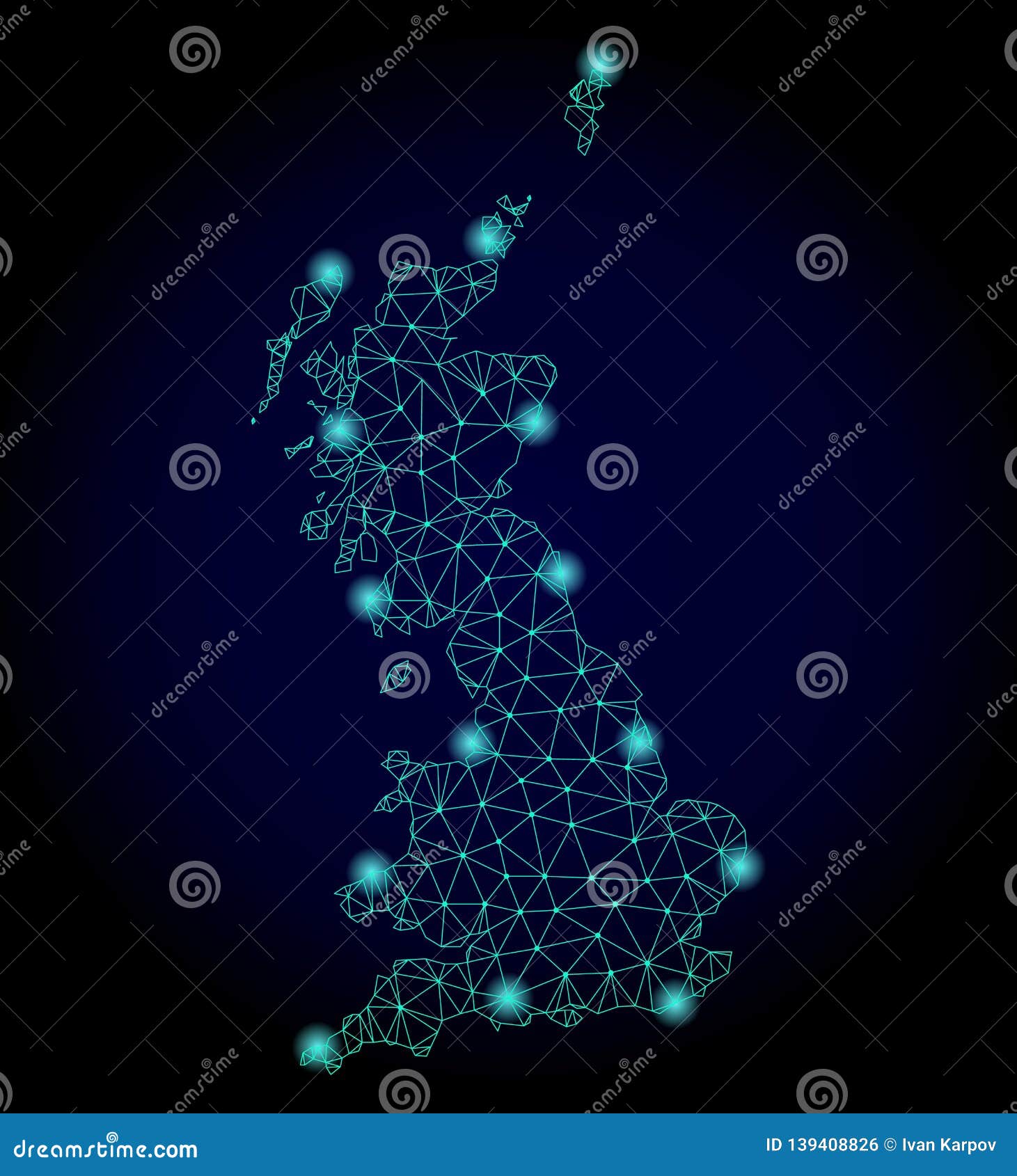 Polygonal Network Mesh Map Of Great Britain With Light Spots Stock ... Polygonal Network Mesh Map Of Great Britain With Light Spots Stock ...