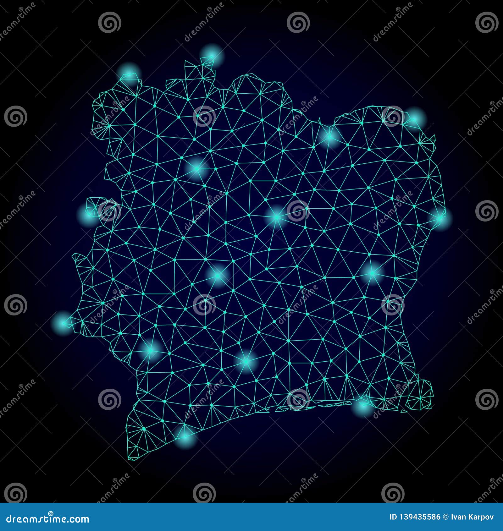 Polygonal Network Mesh Map of Ivory Coast with Light Spots Stock Vector ...